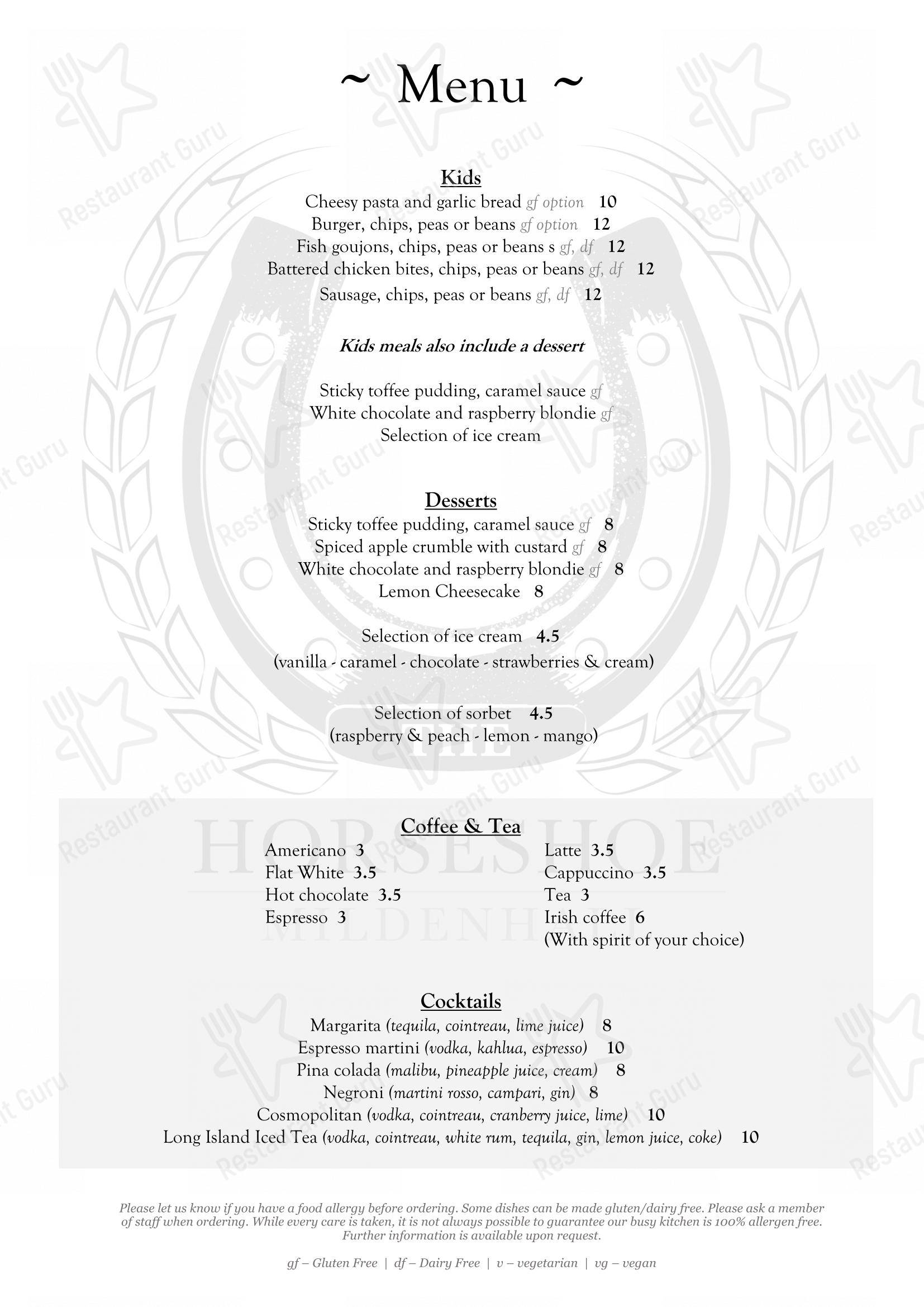Menu at The Horseshoe pub & bar, Mildenhall, The Horse Shoe The ...