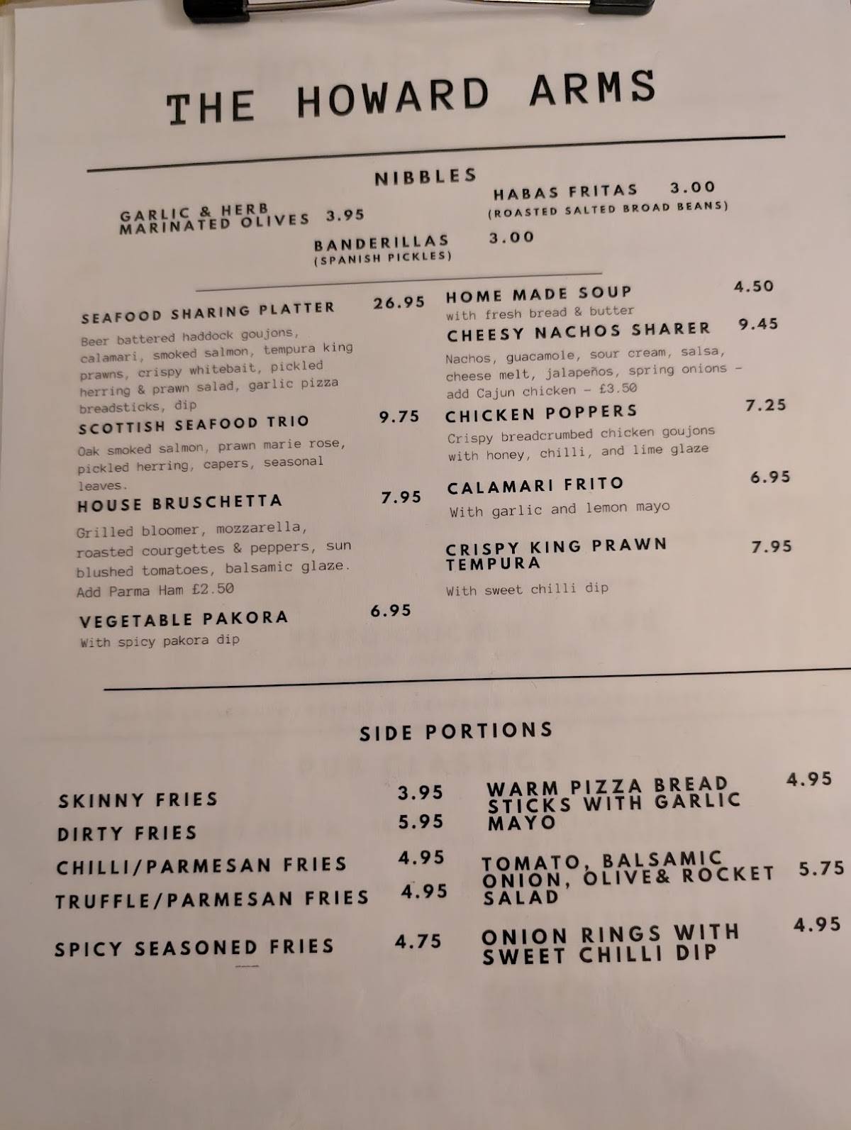 Menu at The Howard Arms Kilmarnock pub & bar, Kilmarnock