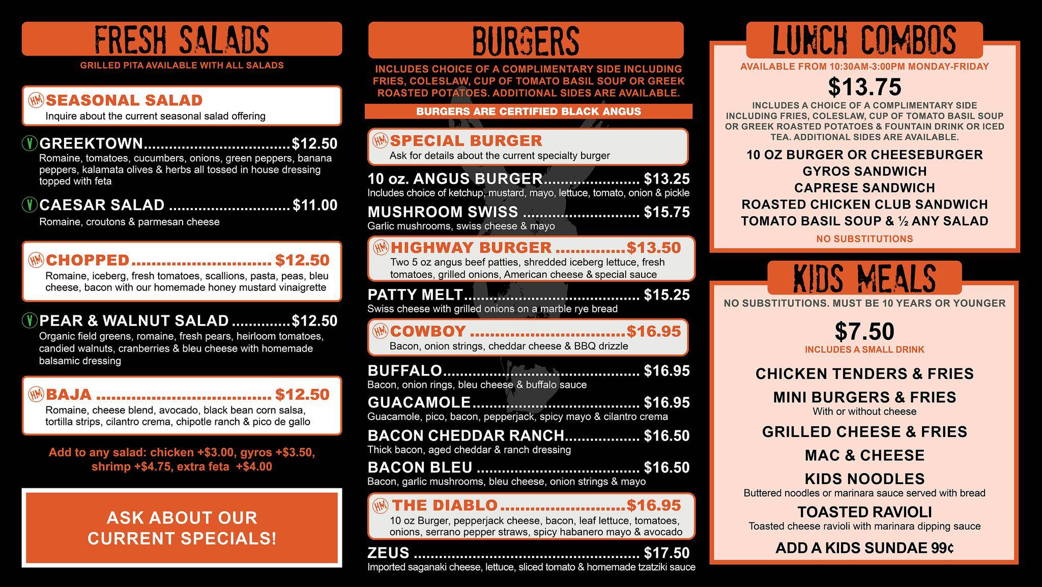 Menu at The Hungry Mule pub & bar, Lake Zurich