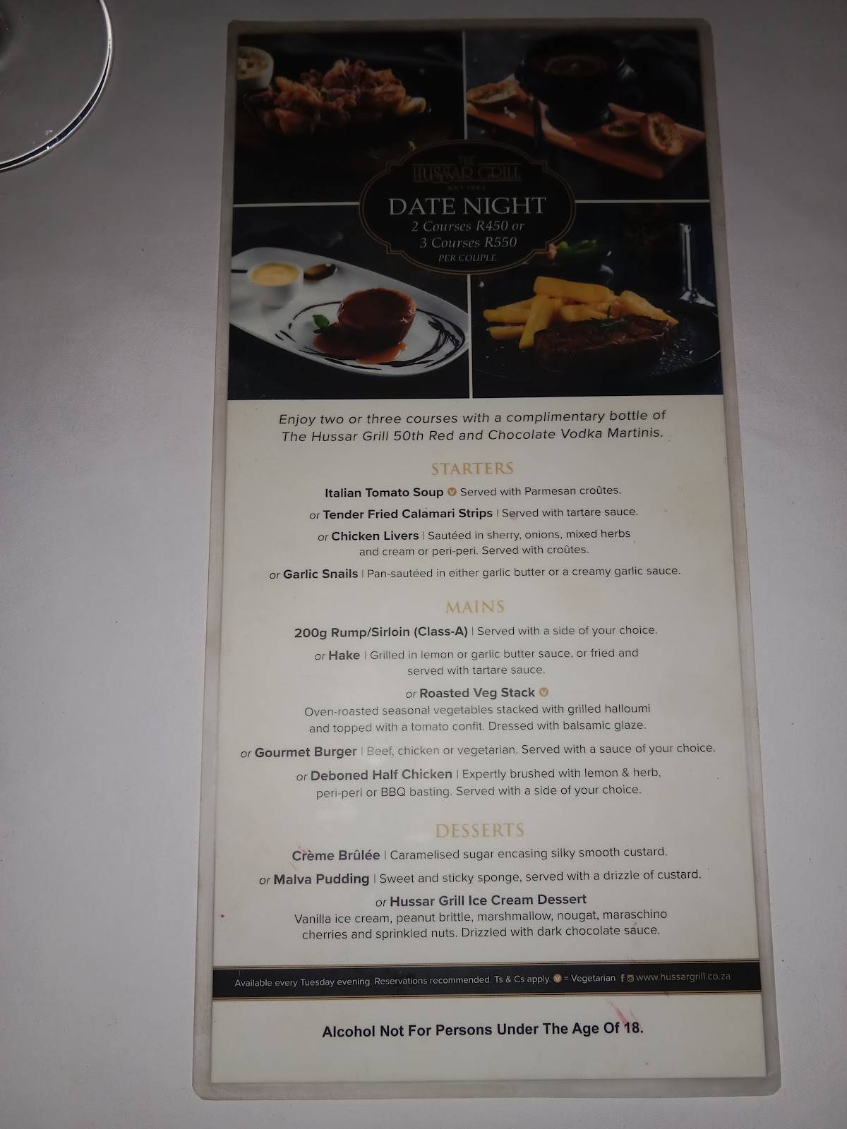 Menu at The Hussar Grill Waterfall Corner restaurant, Midrand, Shop 6