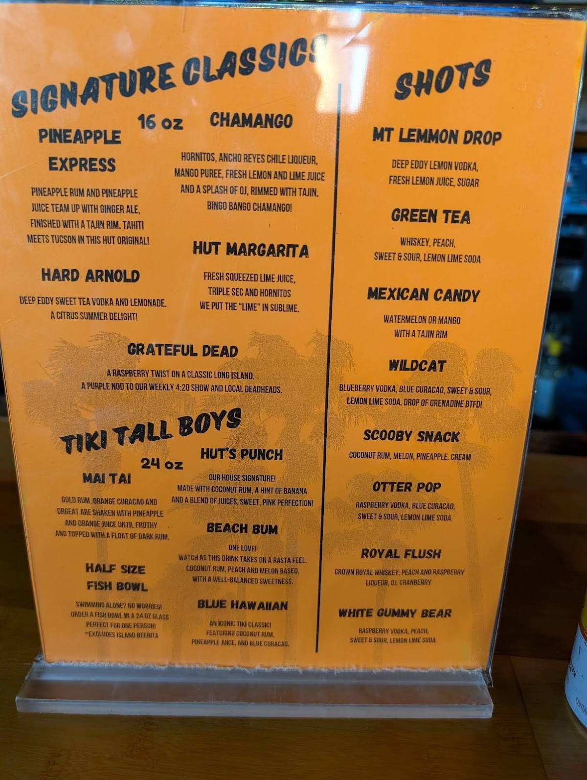 Menu at The Hut pub & bar, Tucson