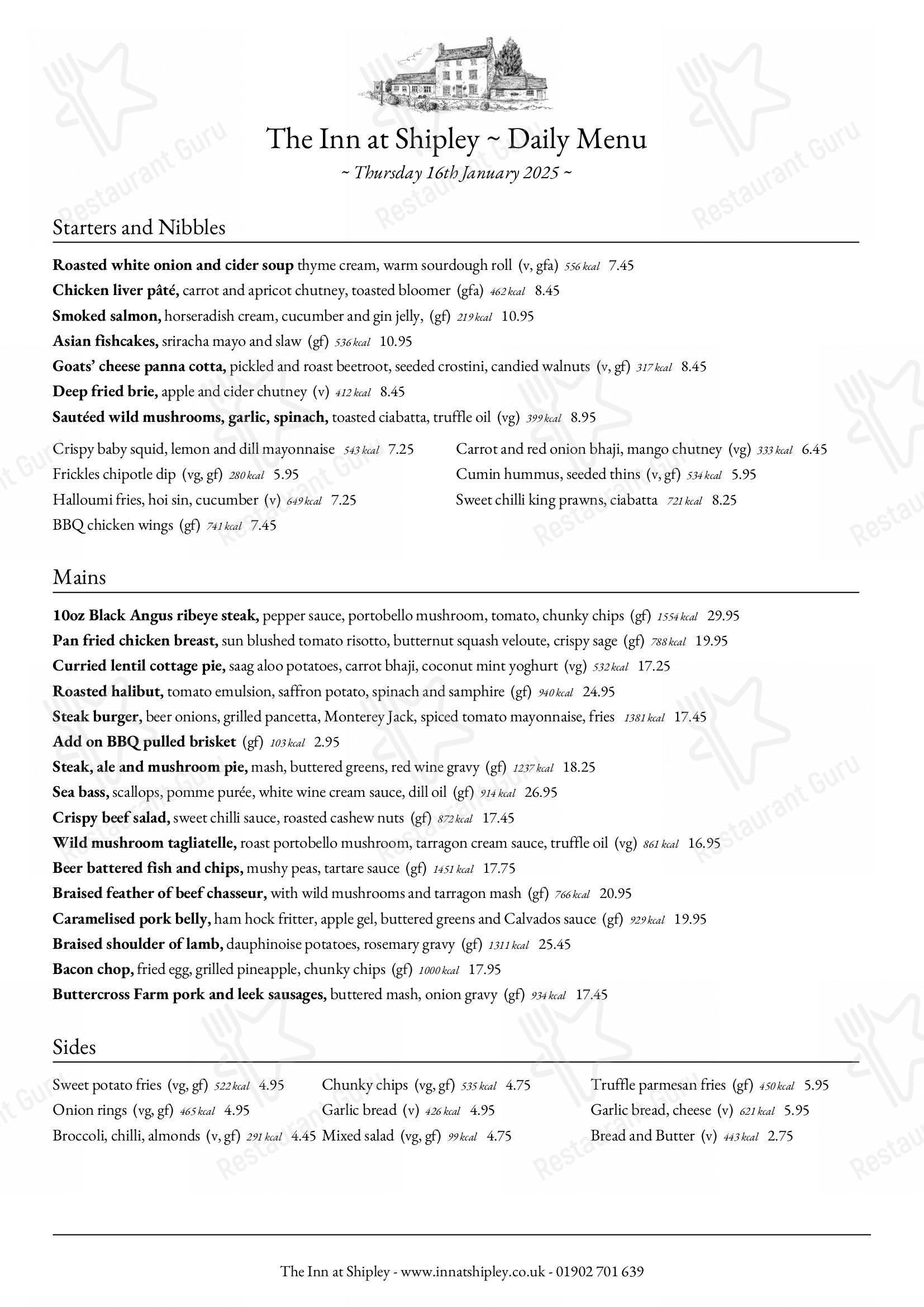 Menu at The Inn at Shipley pub & bar, Perton, Bridgnorth Rd