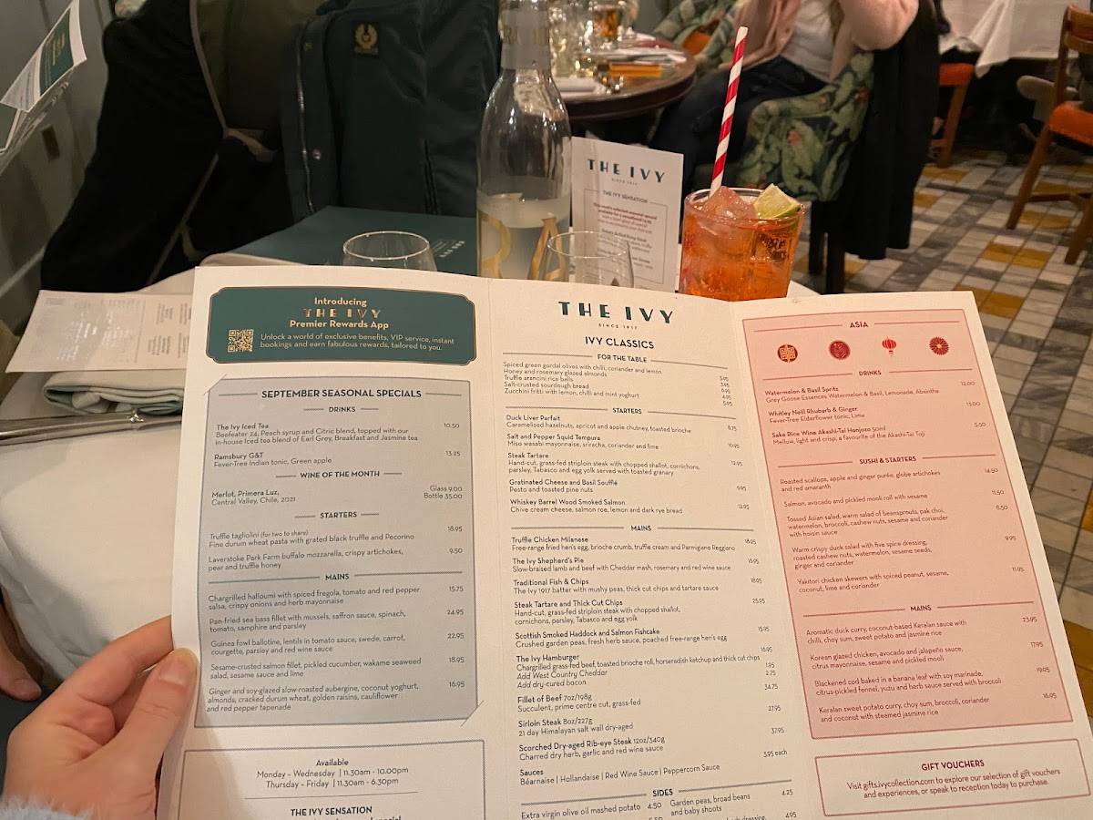 Menu at The Ivy Cambridge Brasserie restaurant, Cambridge