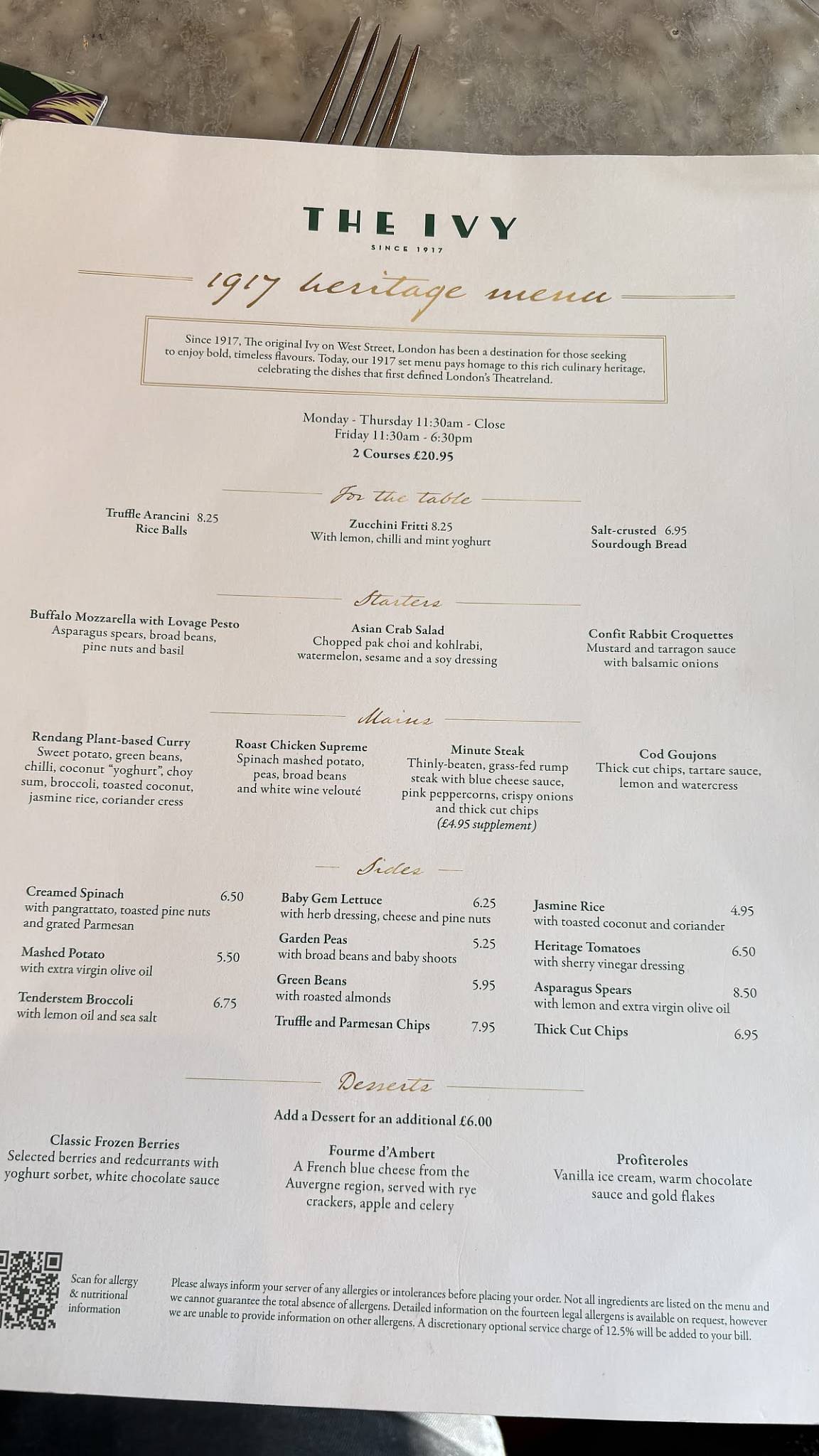 Menu at The Ivy Cambridge Brasserie restaurant, Cambridge