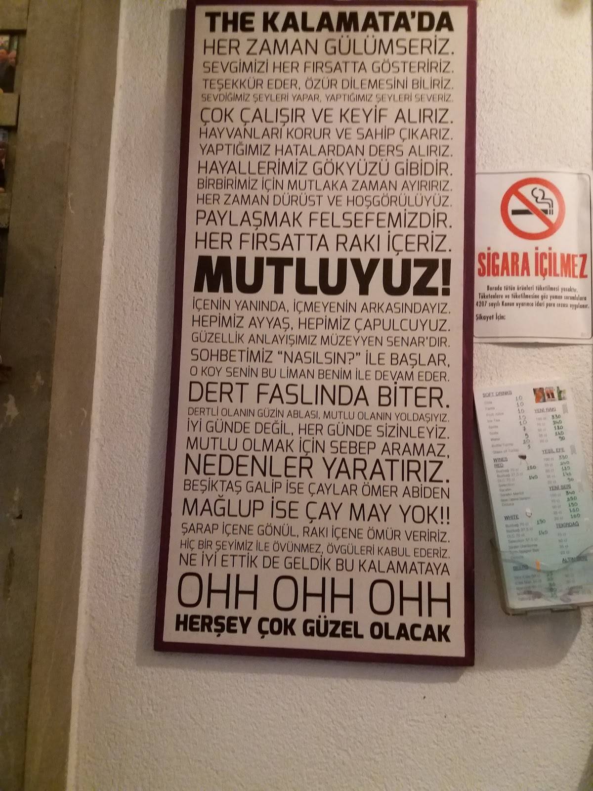 Menu at The Kalamata Restaurant, Bodrum, Meyhaneler Sokagi