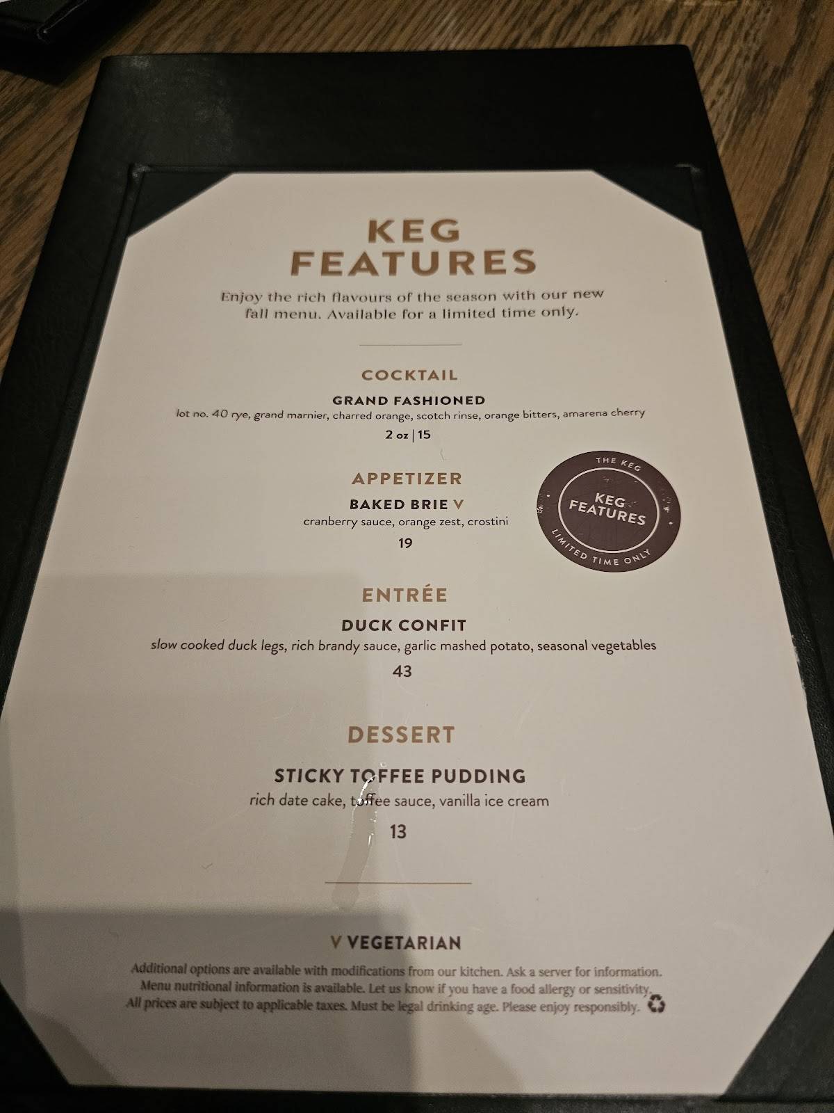 Menu at The Keg Steakhouse + Bar - London South, London, Wellington Rd
