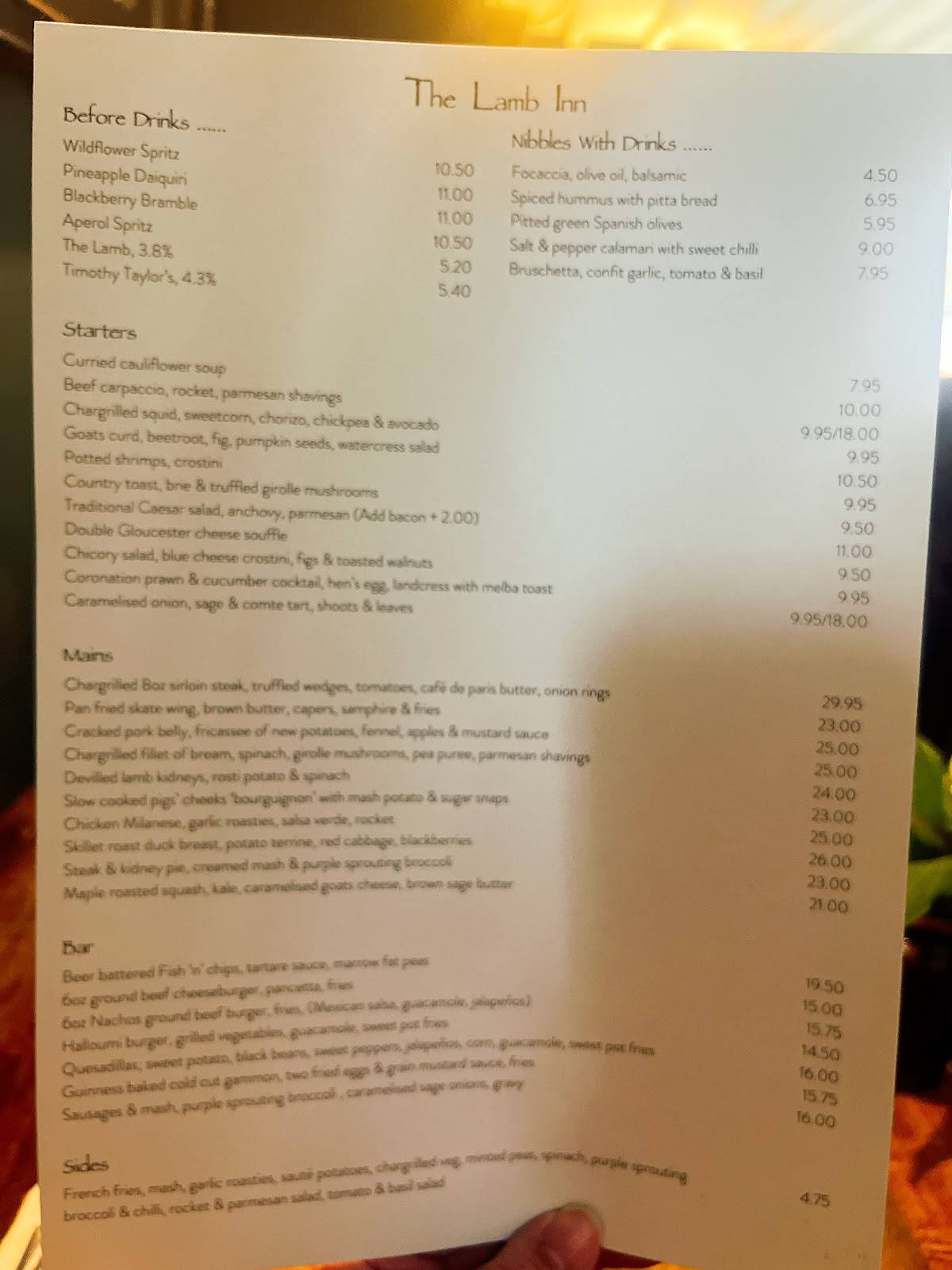 Menu at The Lamb Inn pub & bar, Witney