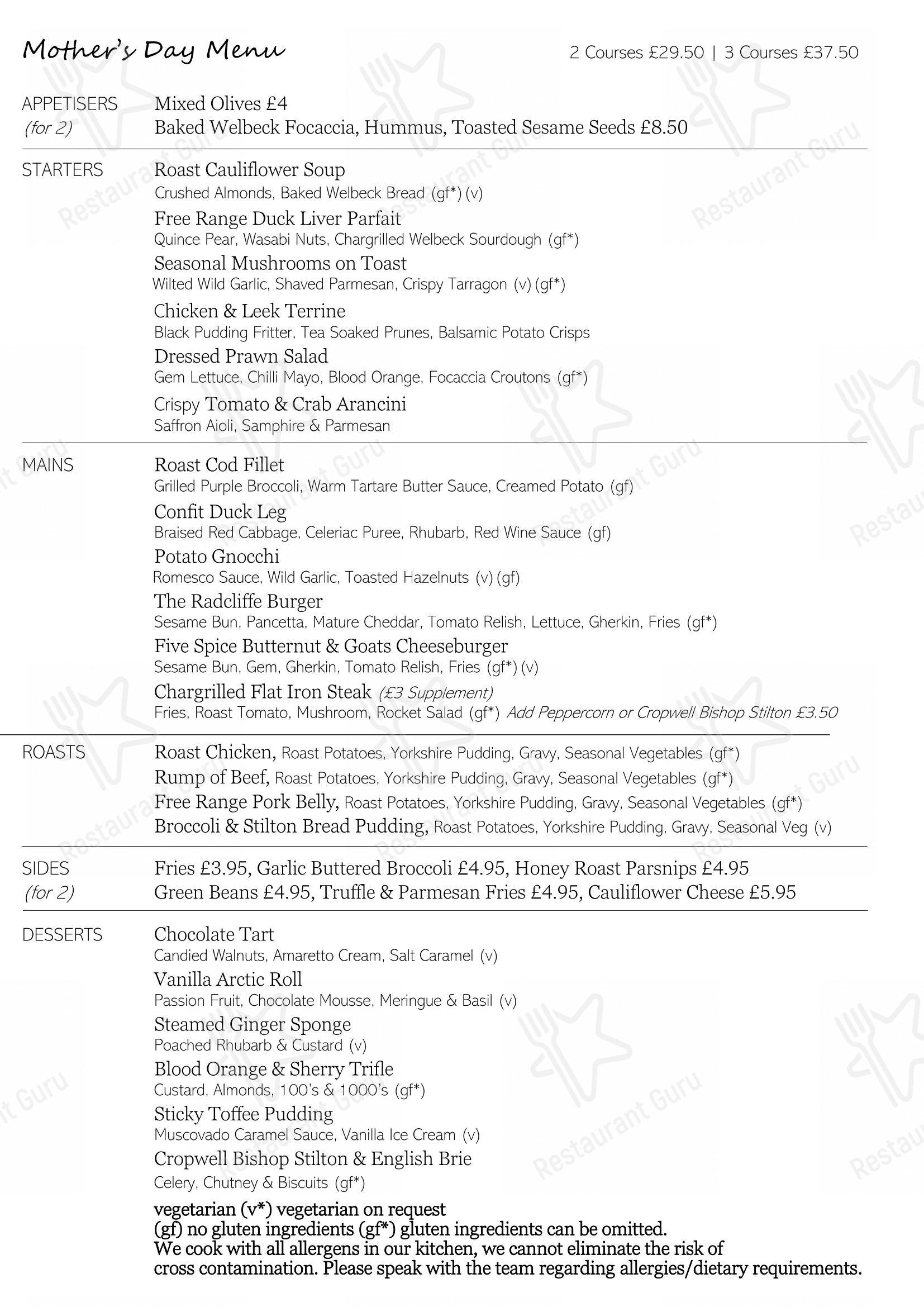 Menu at The Lambley restaurant, Nottingham
