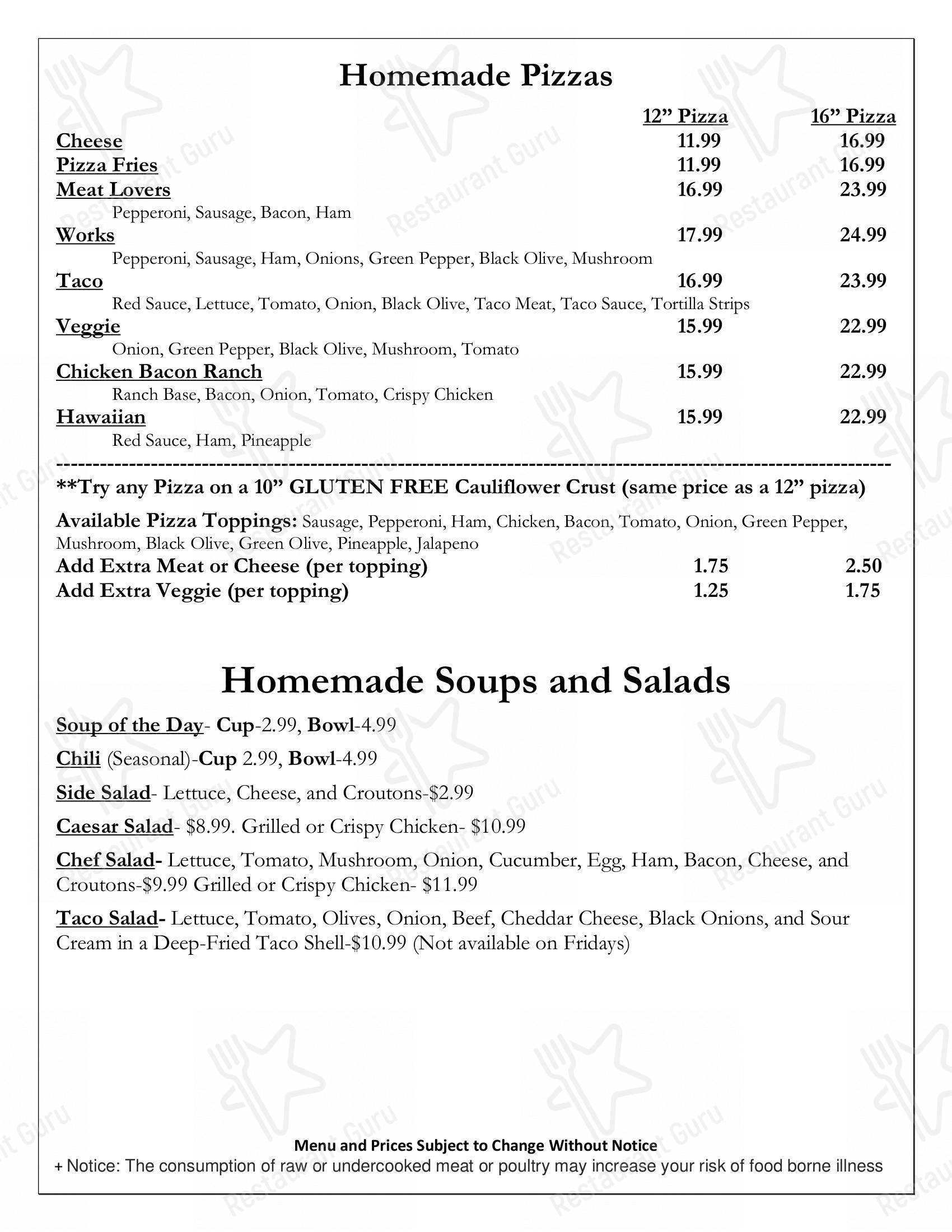Menu at The Lanes pub & bar, Park Falls
