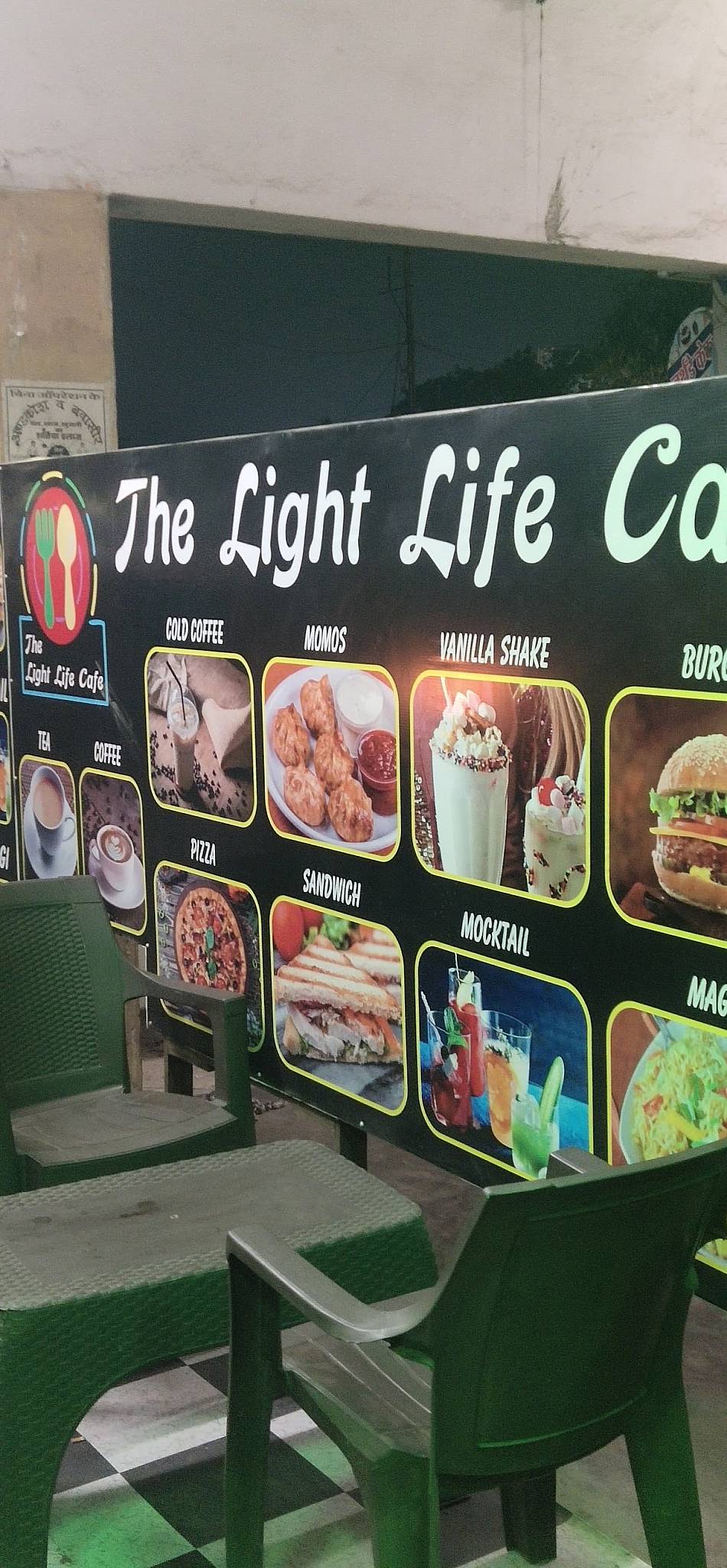 Menu at The Light Life cafe, Bhopal
