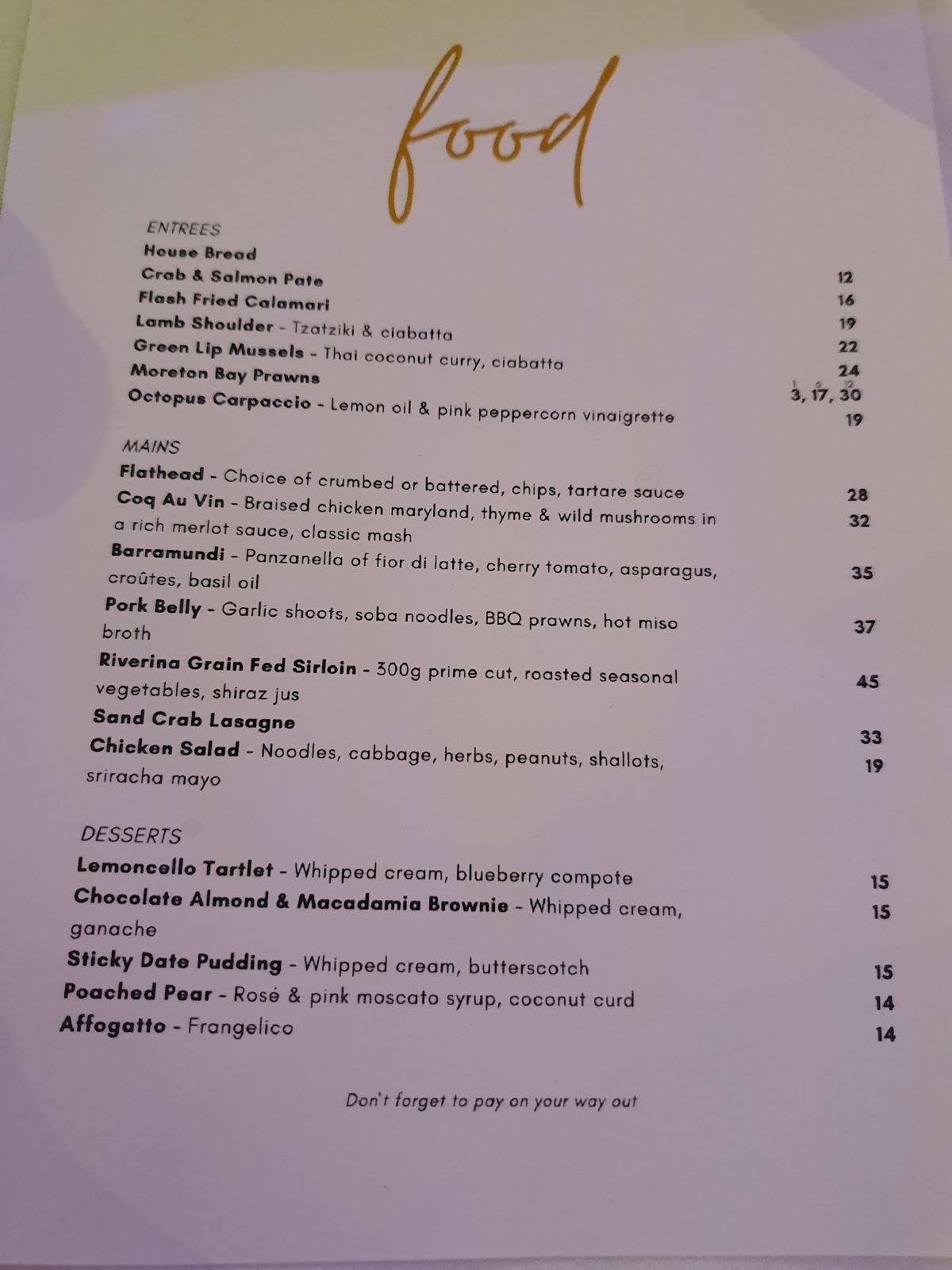 Menu at The Lighthouse Restaurant, Cleveland