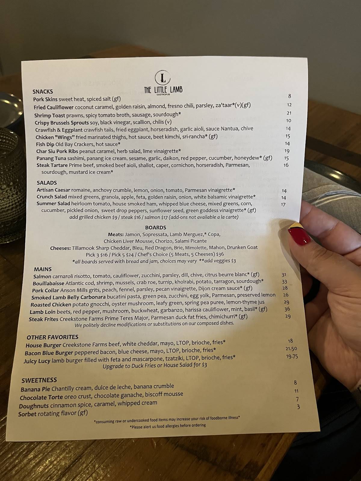 Menu at The Little Lamb Gastropub, Clearwater