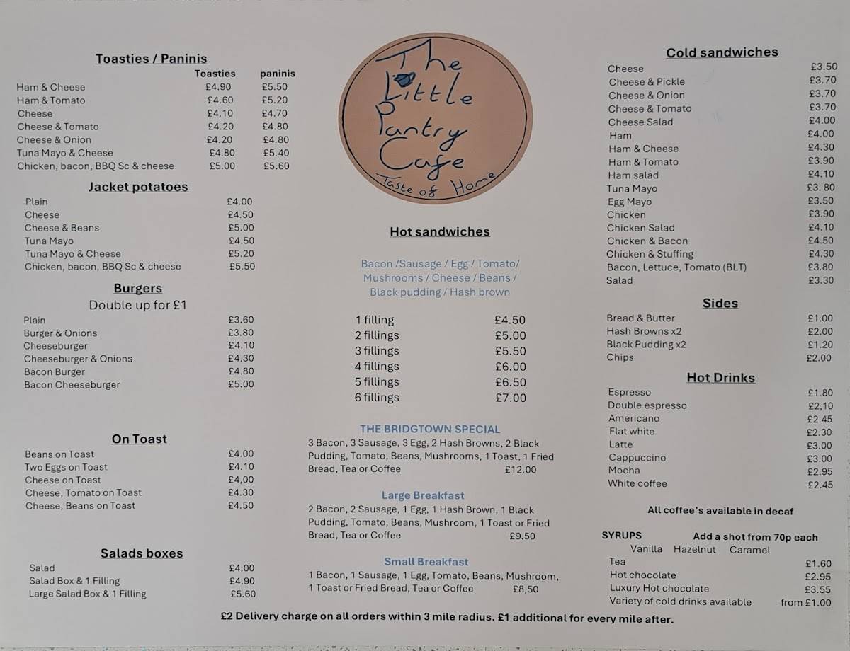 Menu at The Little Pantry Cafe, Cannock