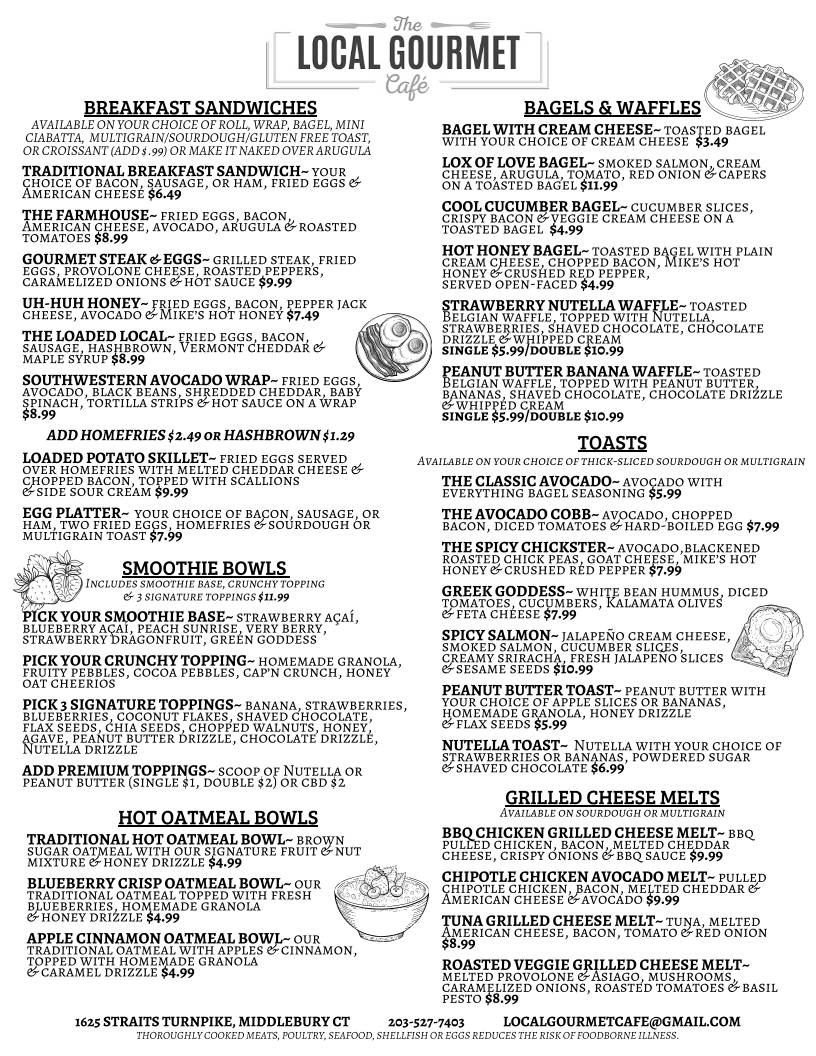 Menu at The Local Gourmet Cafe, Middlebury