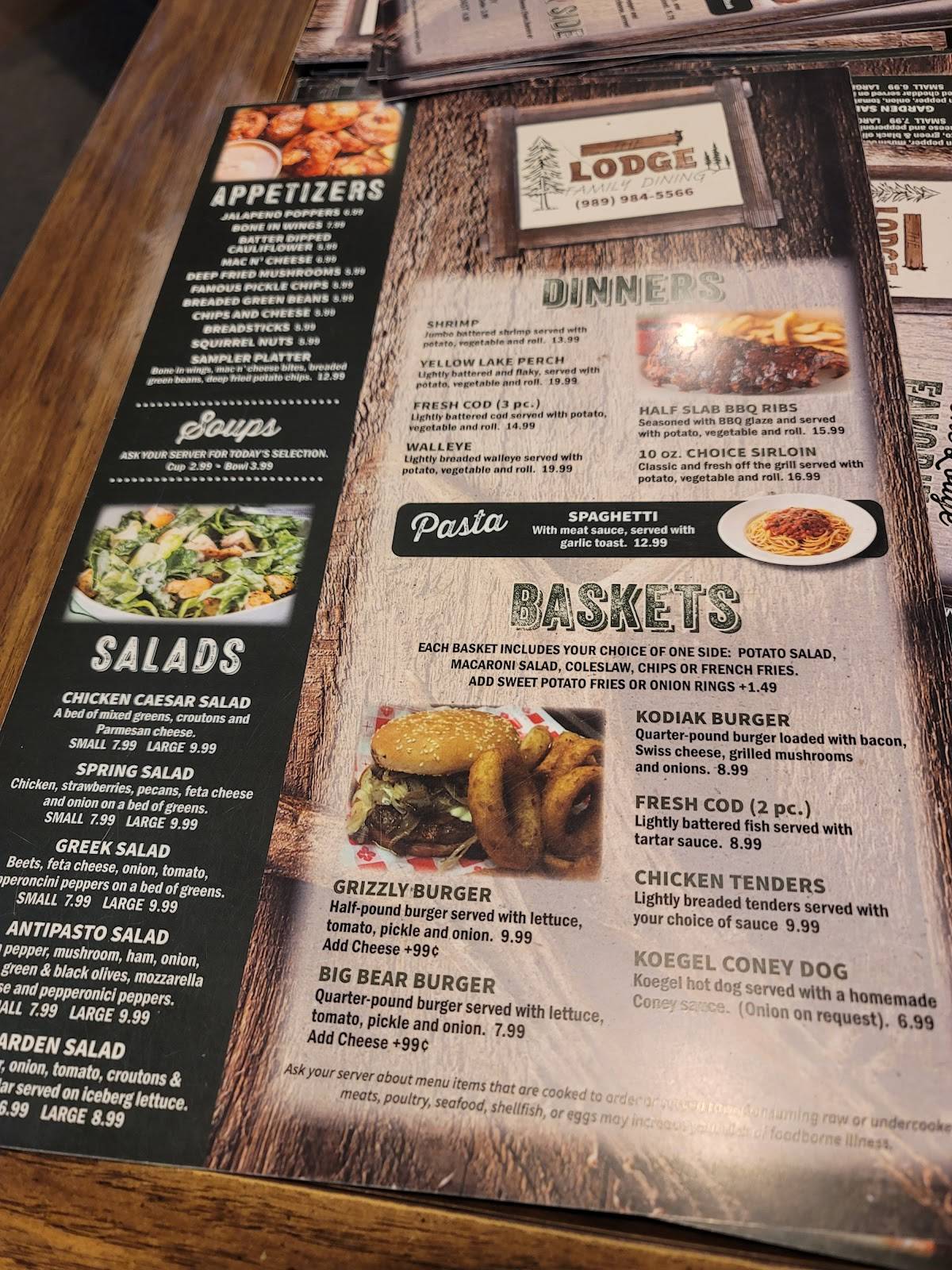 Menu at The Lodge pizzeria, Tawas City, US-23