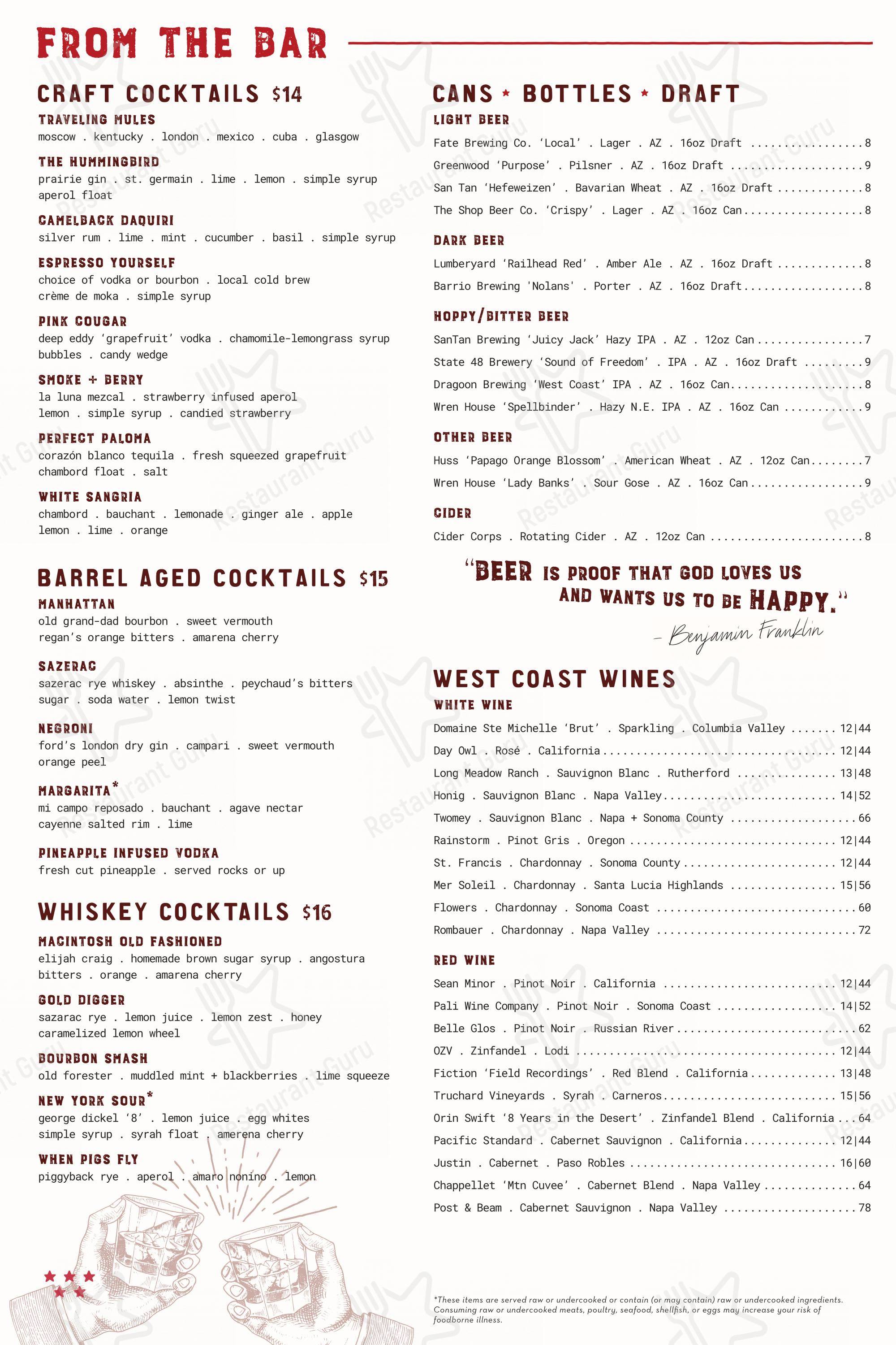 Menu at The Macintosh pub & bar, Phoenix, E Camelback Rd