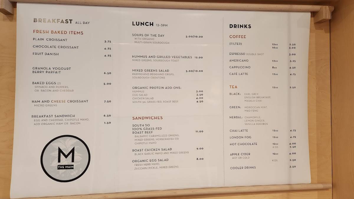 Menu at The Main cafe, Port Hope