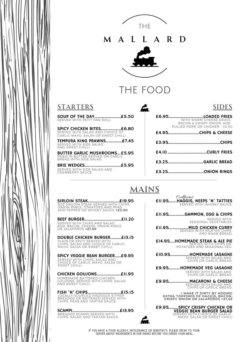 Menu at The Mallard pub & bar, Dingwall