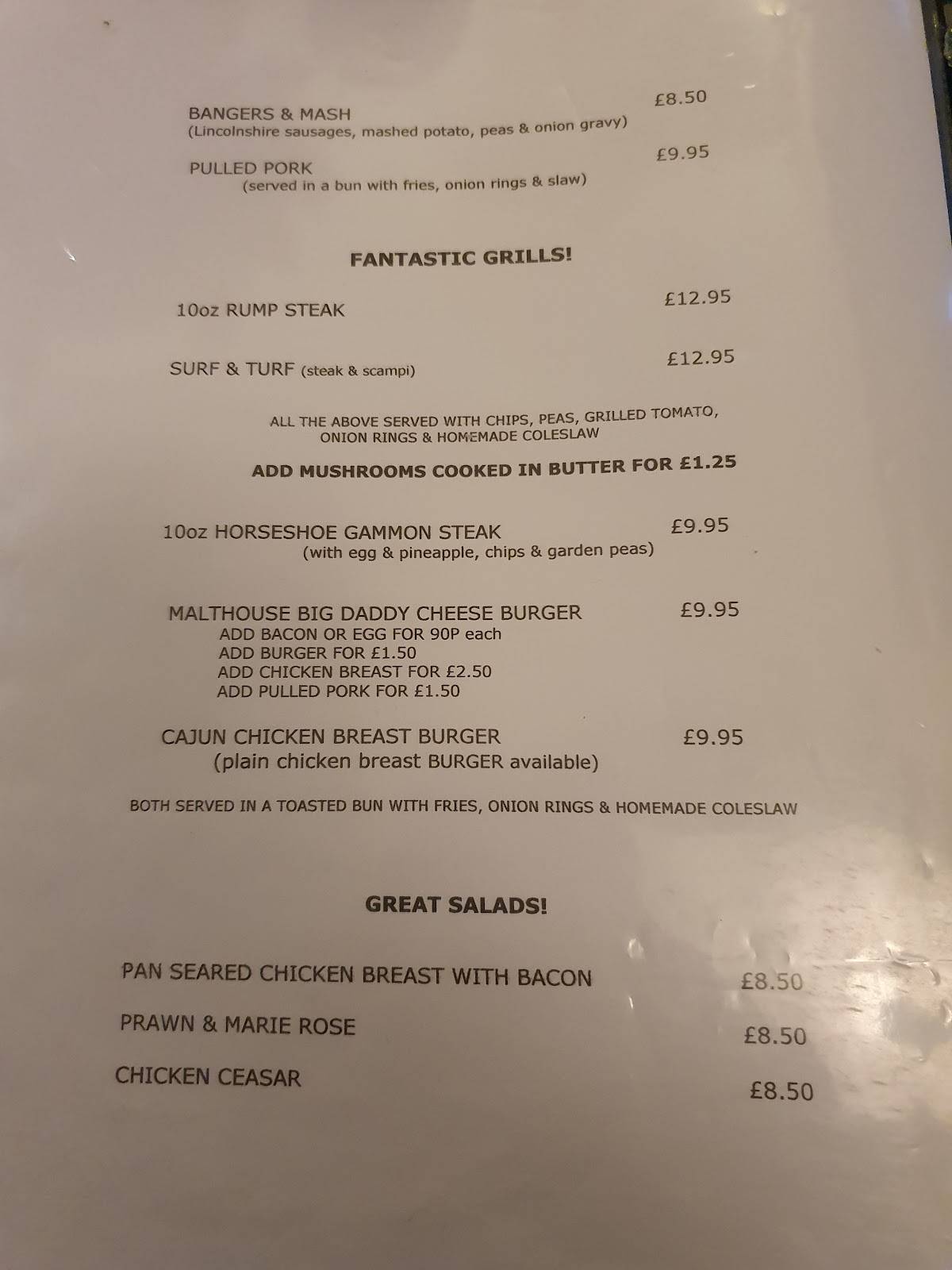 Menu at The Malt House pub & bar, Andover