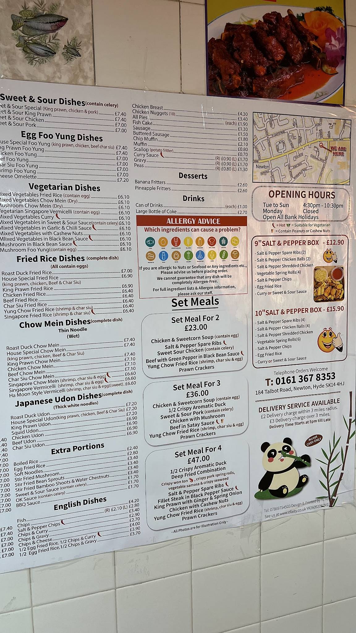 Menu at The Mandarin fast food, Hyde
