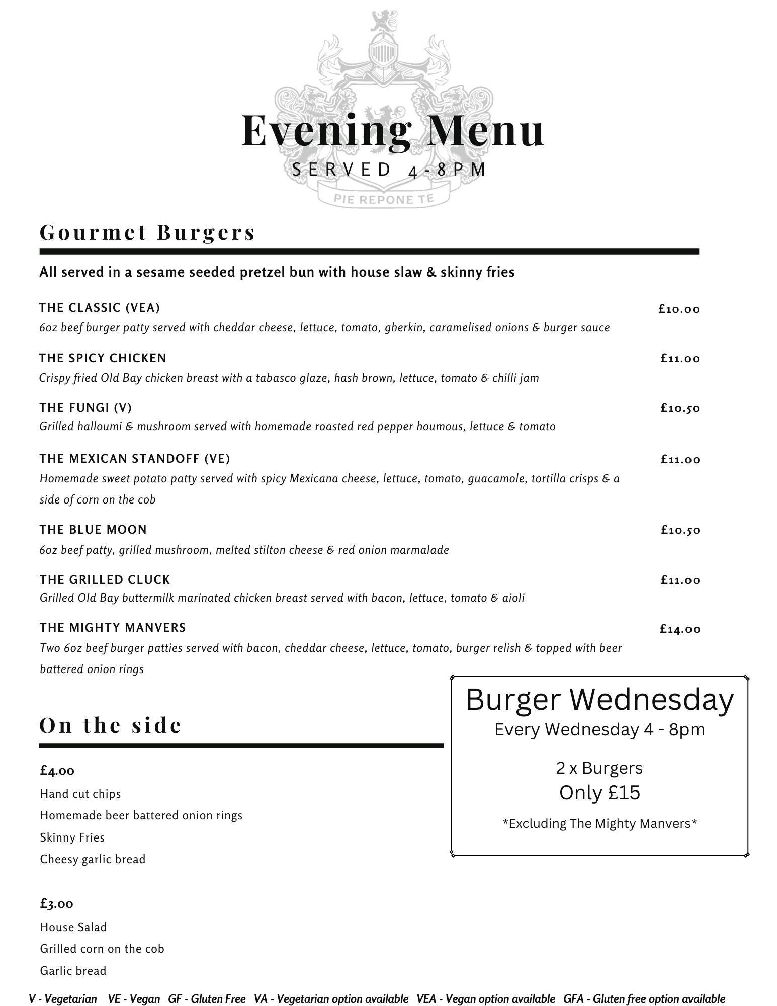 Menu at The Manvers Arms at Cotgrave pub & bar, Nottingham, The Cross