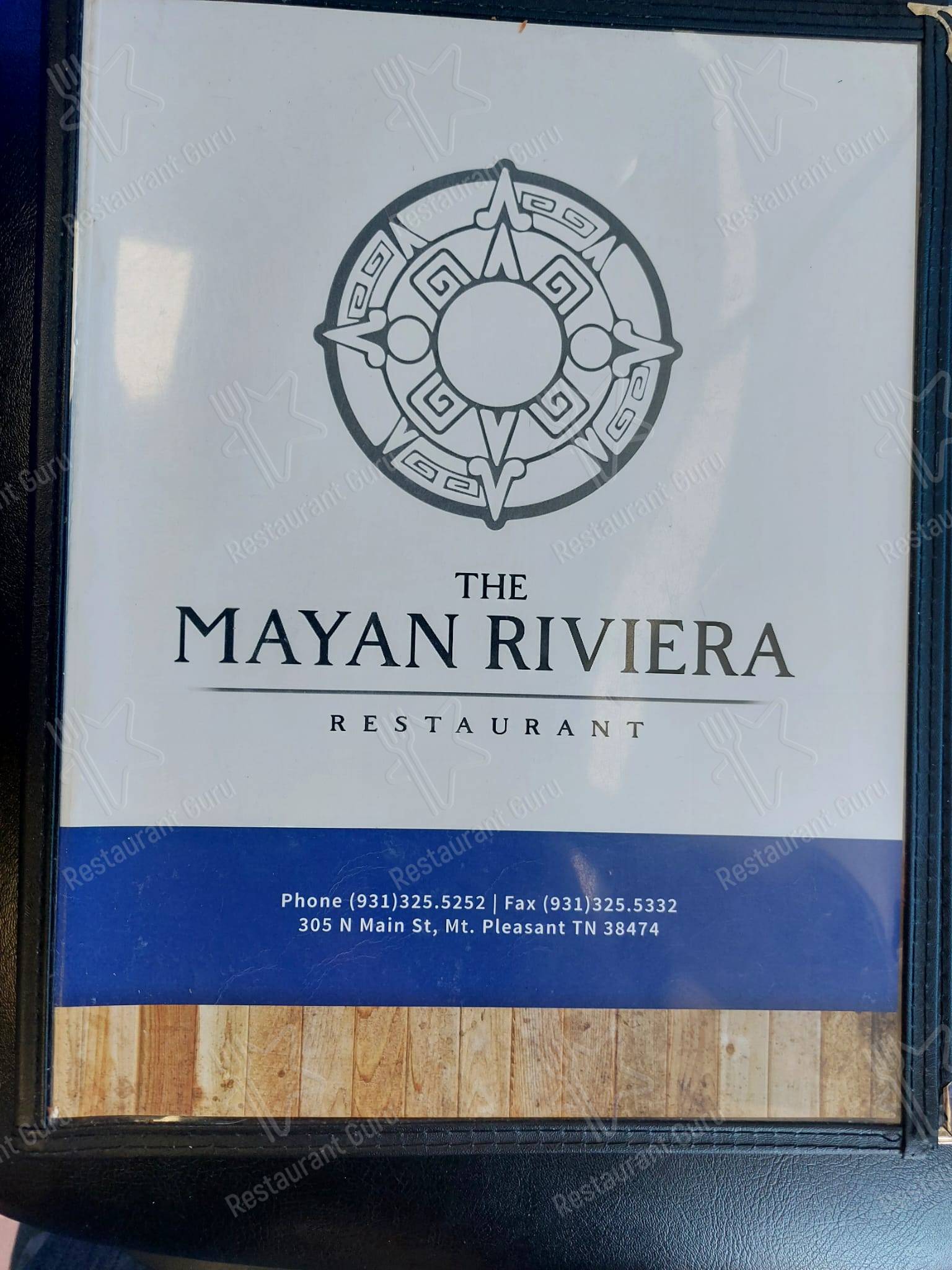 Menu at The Mayan Riviera Restaurant, Mount Pleasant