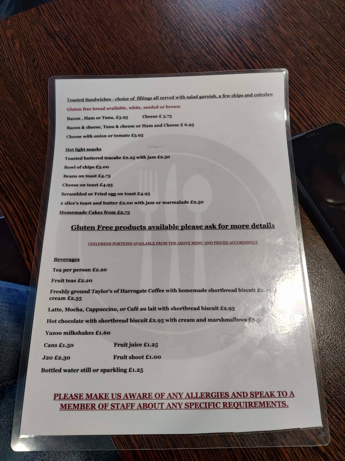 Menu at The Melrose cafe, Woodhall Spa