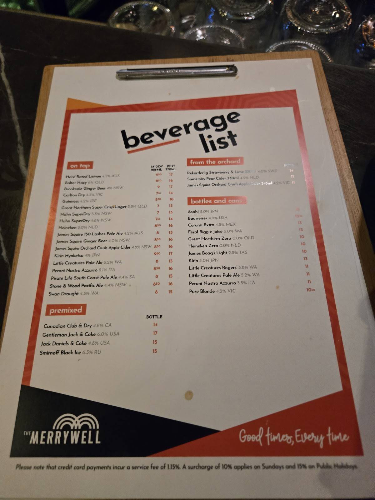 Menu at The Merrywell pub & bar, Burswood, Crown Perth