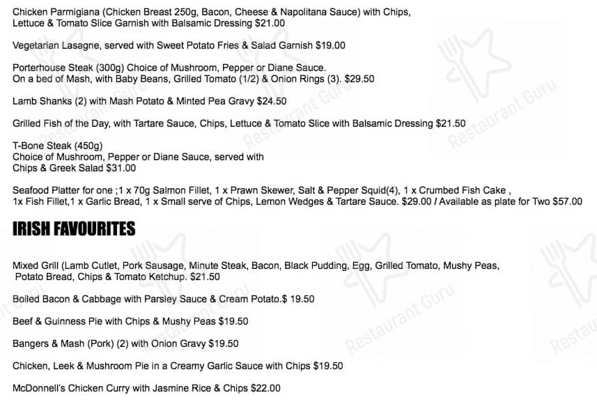 Menu at The Mighty Quinn Tavern pub & bar, Tuart Hill