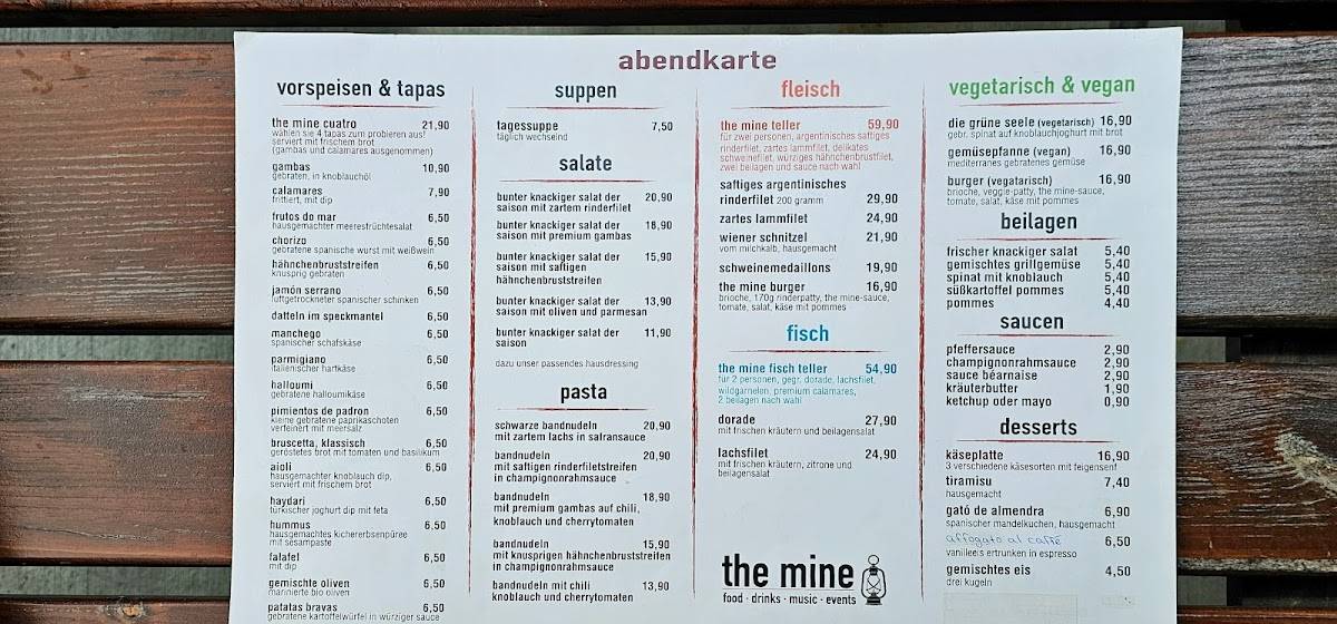 Speisekarte von The Mine restaurant, Essen