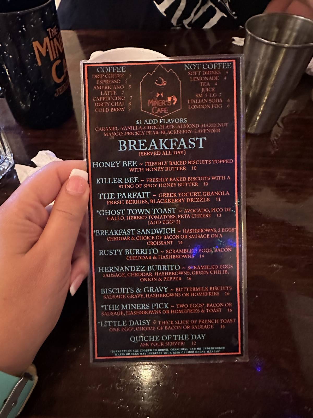 Menu at The Miner’s Café cafe, Jerome