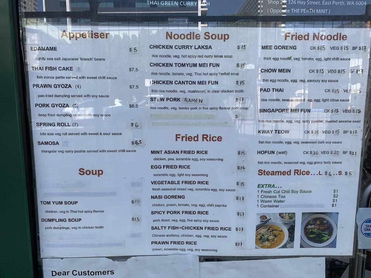 Menu at The Mint Asian - Noodle & Rice restaurant, East Perth
