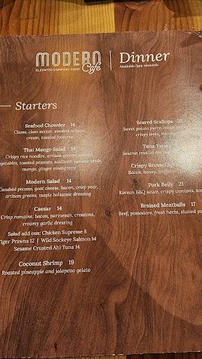 Menu at The Modern Cafe Nanaimo, Nanaimo