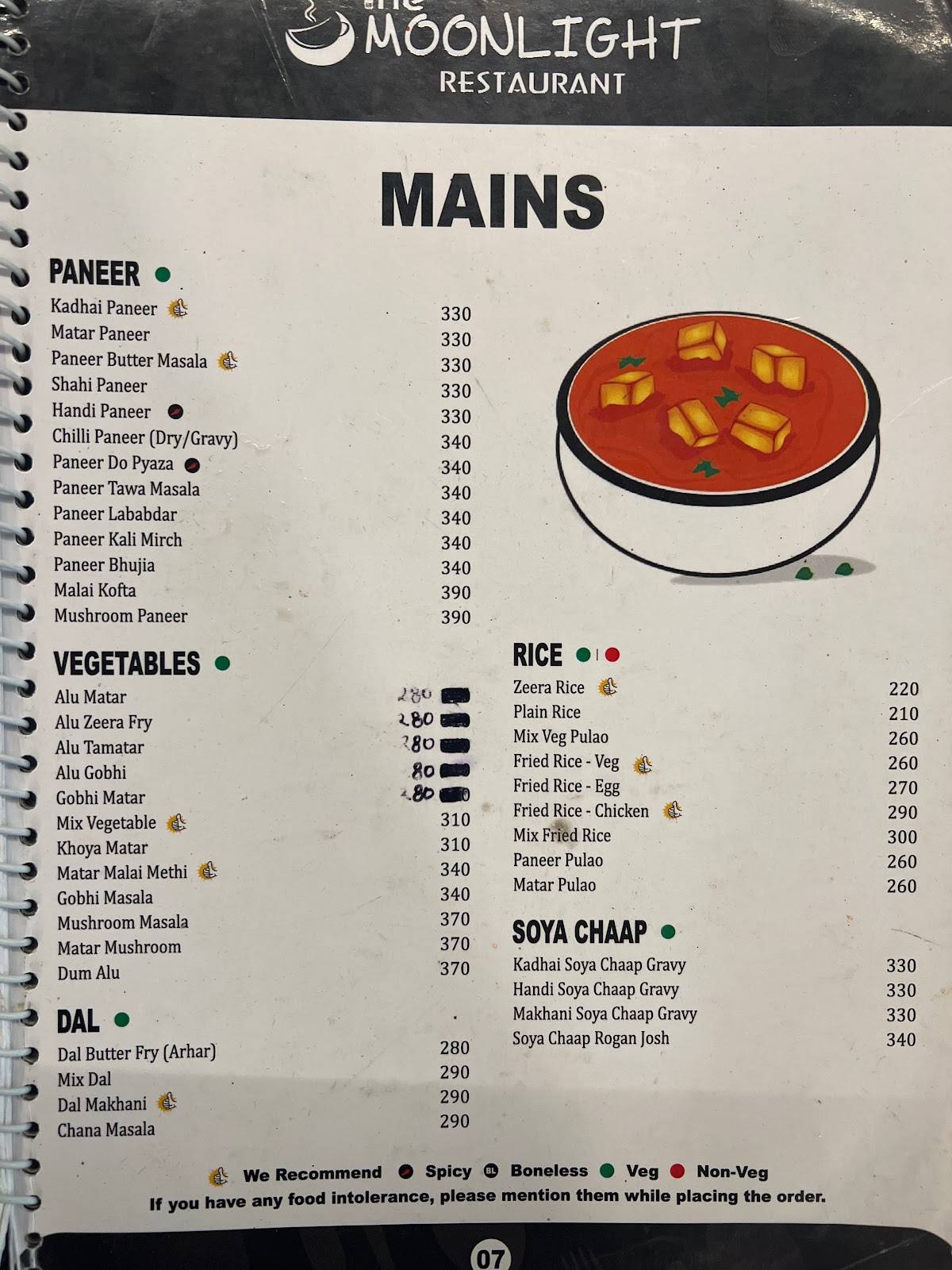 Menu at The Moonlight Restaurant, Nainital