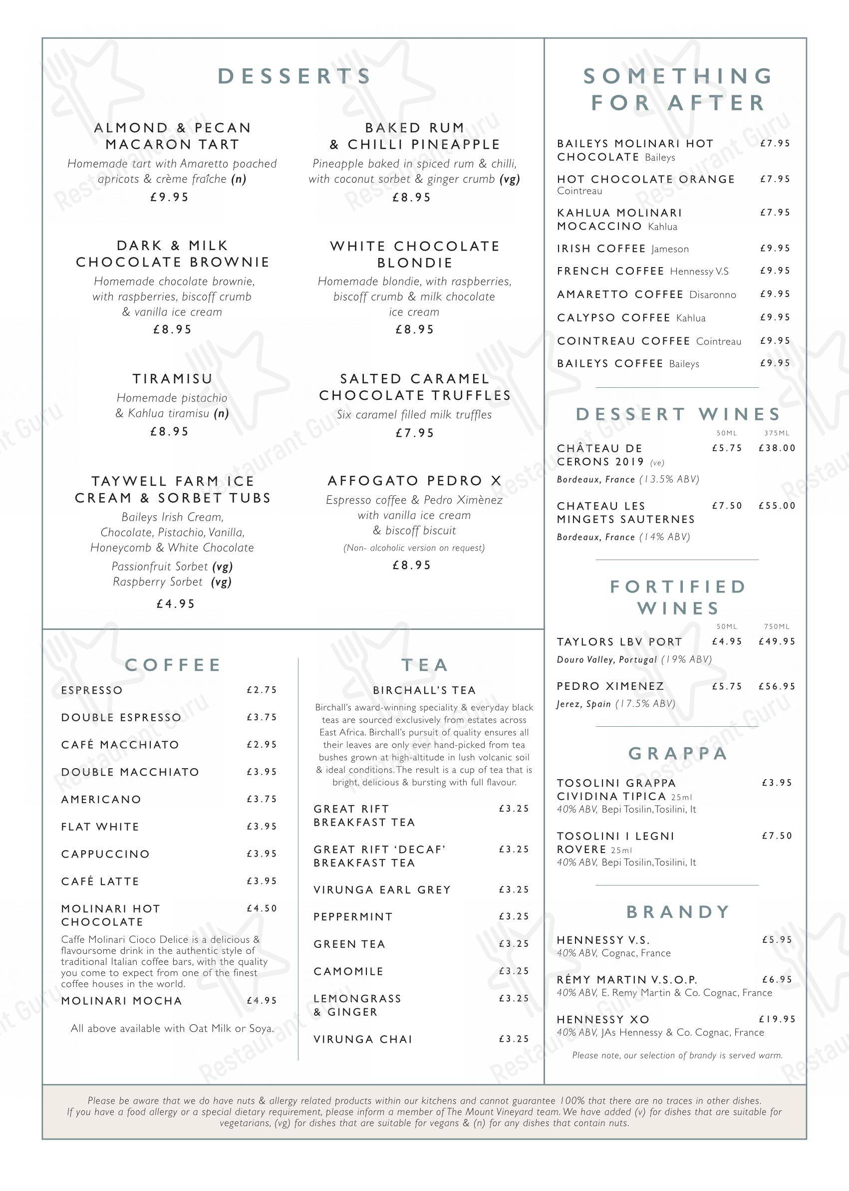 Menu at The Mount Vineyard Courtyard Bar & Restaurant, Shoreham