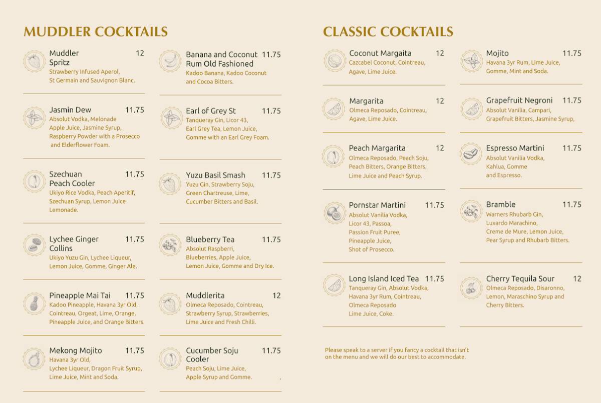 Menu at The Muddler restaurant, Newcastle upon Tyne