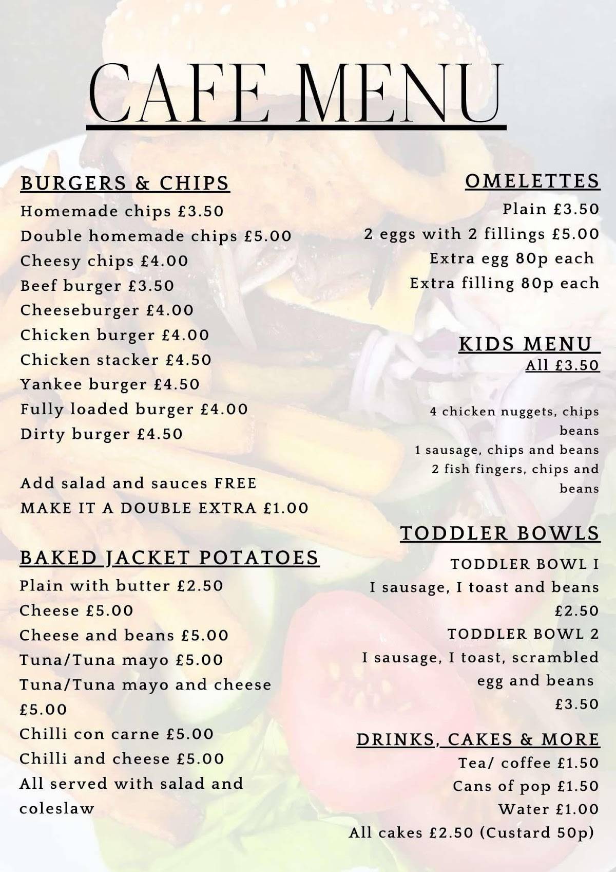 Menu at The Munch Box Cafe, Wednesbury