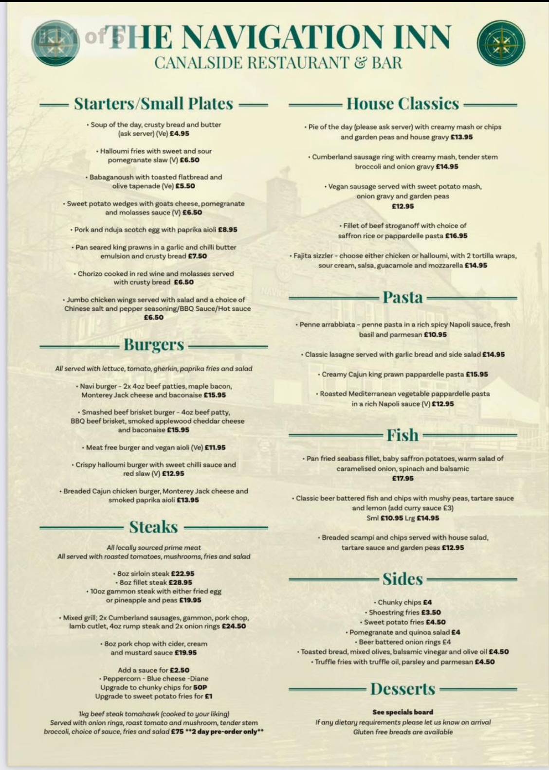 Menu at The Navigation pub & bar, Sowerby Bridge, 47 Chapel Ln