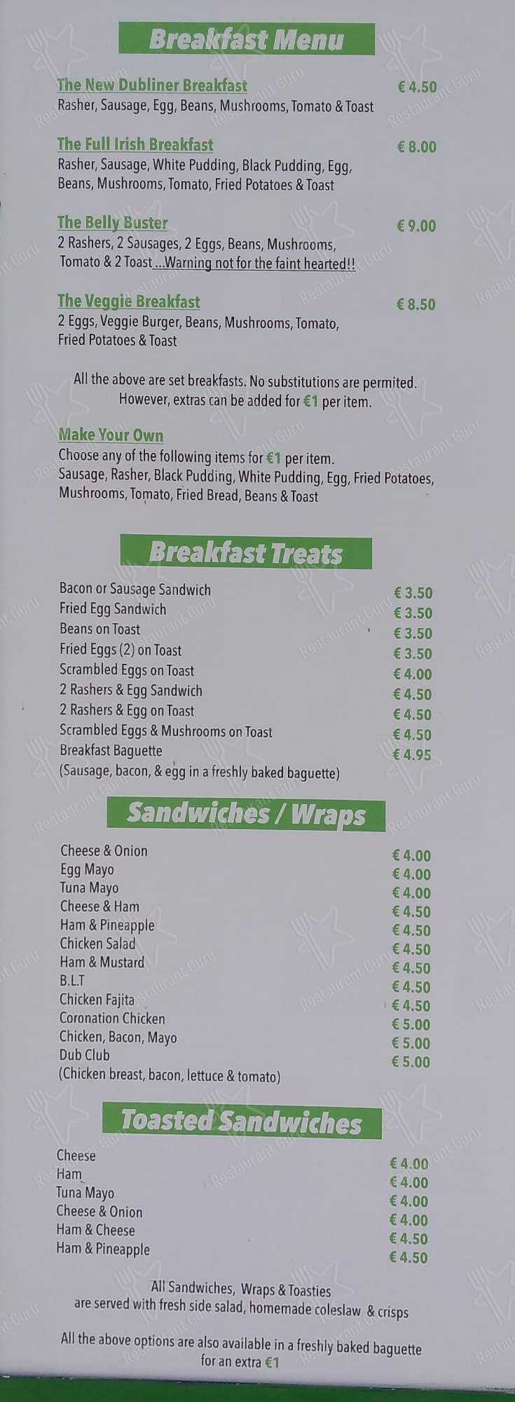 Menu at The New Dubliner Irish Lub pub & bar, Albufeira, Edf. Sesmarias