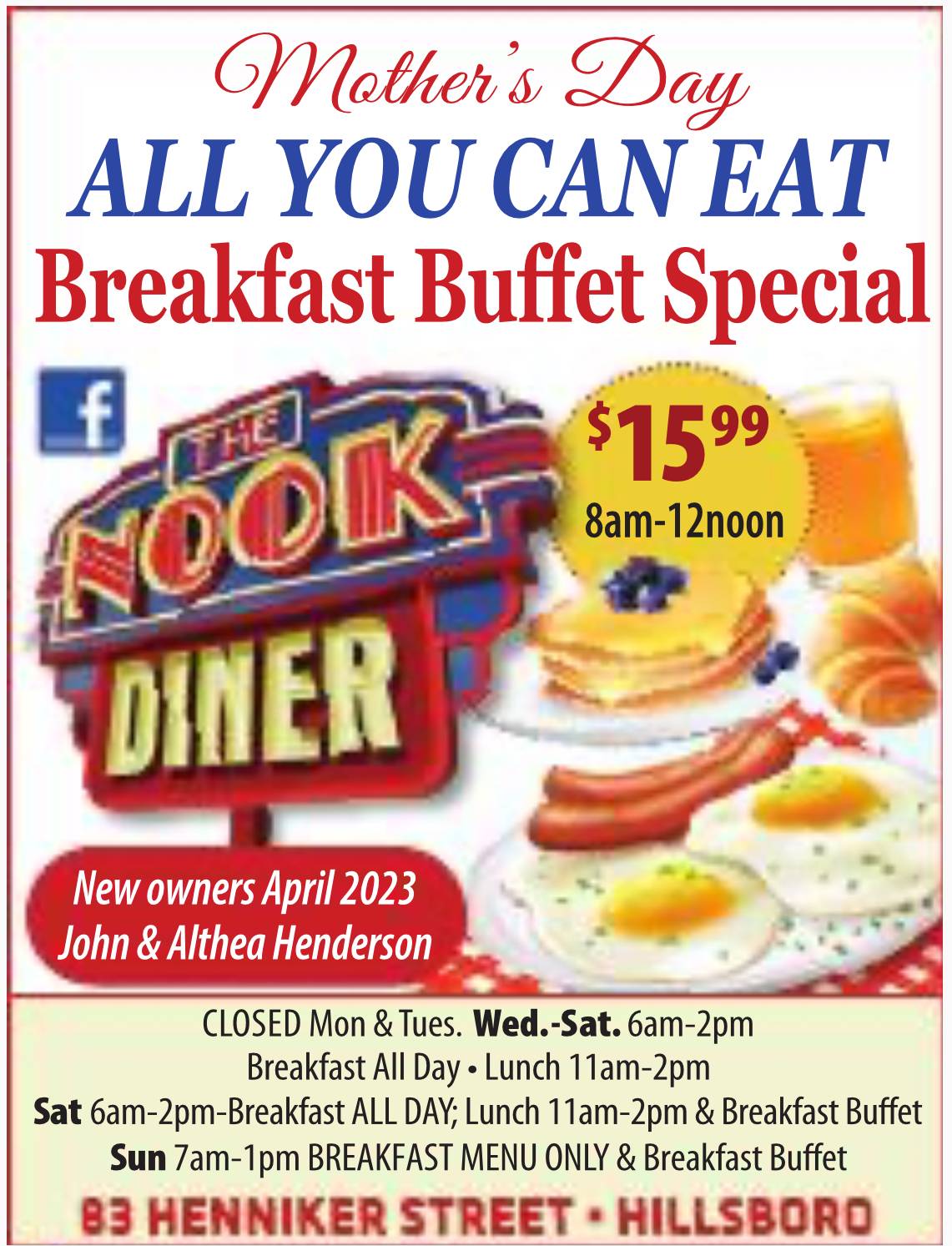 Menu at The Nook Diner restaurant, Hillsboro