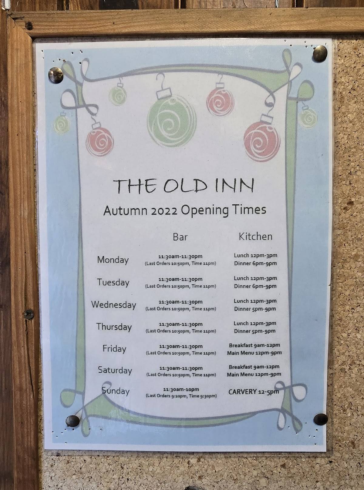 Menu at The Old Inn Pub Clevedon, Clevedon