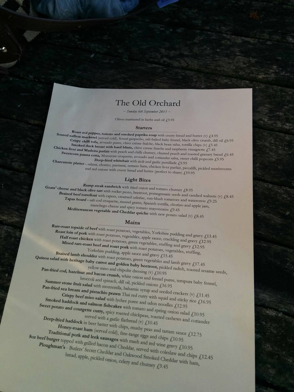 Menu at The Old Orchard pub & bar, Ruislip