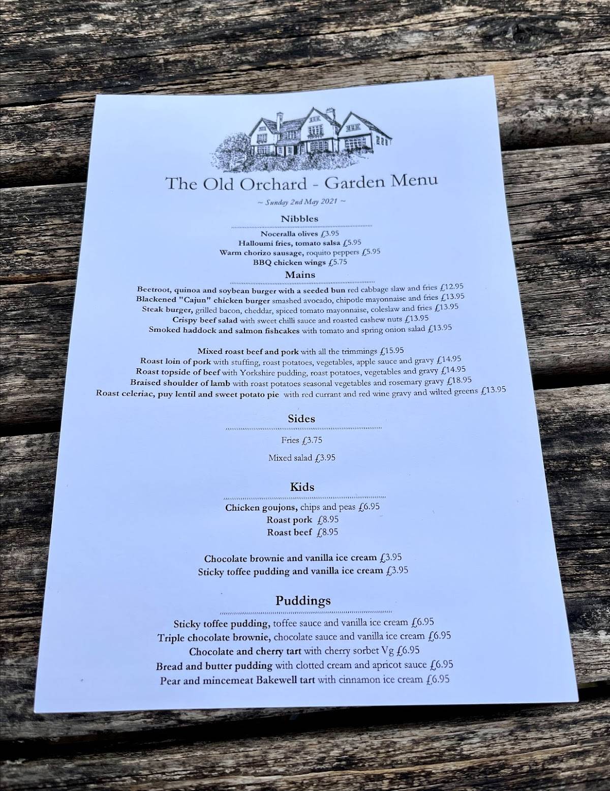 Menu at The Old Orchard pub & bar, Ruislip