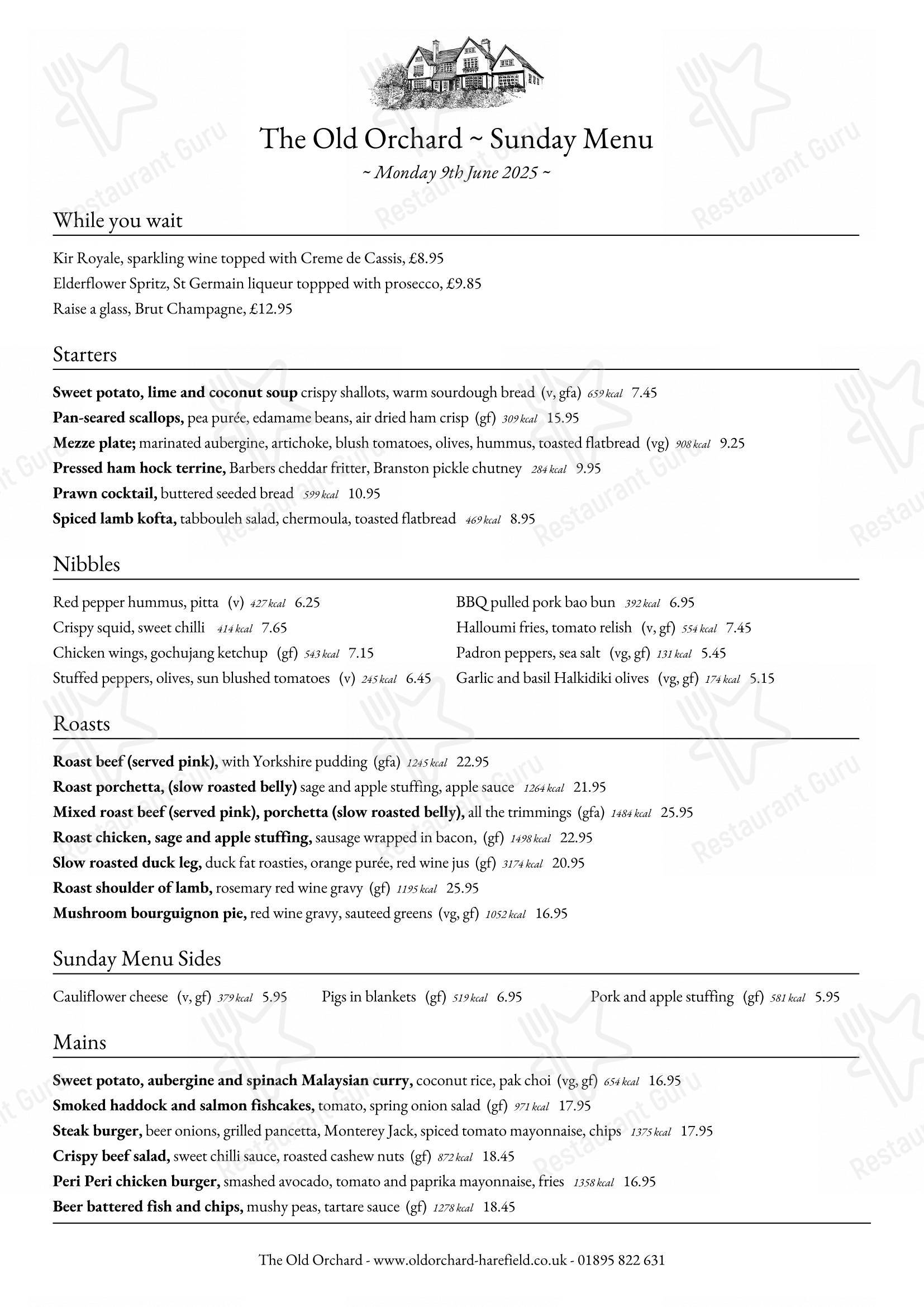Menu at The Old Orchard pub & bar, Ruislip