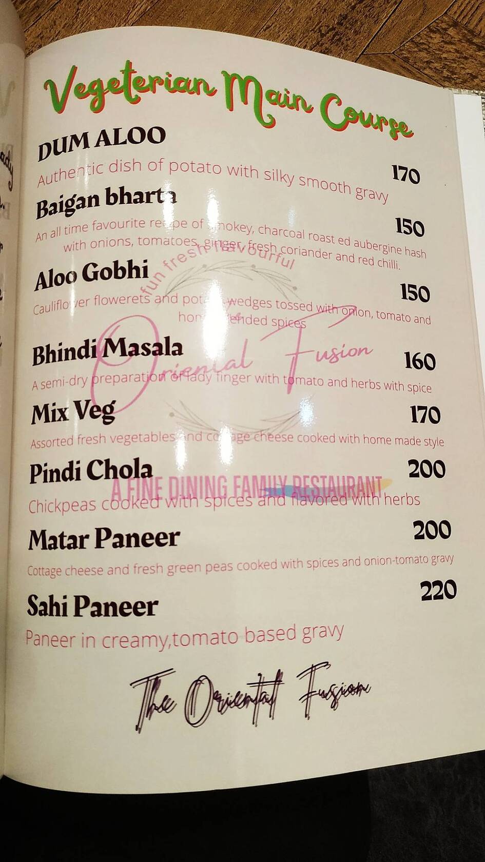 Menu at The Oriental Fusion, Bihar Sharif