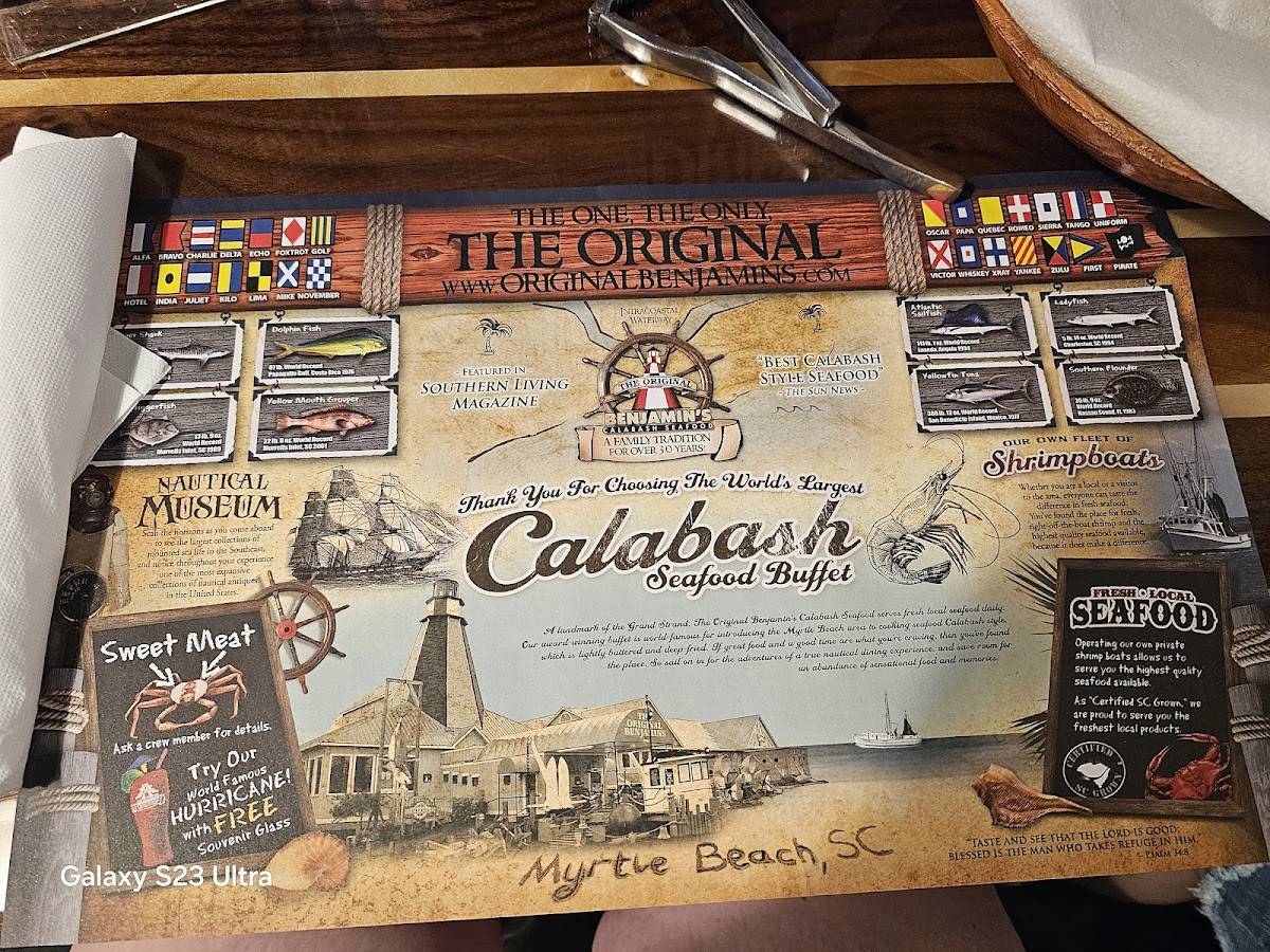 Menu at The Original Benjamin's Calabash Seafood restaurant, Myrtle ...