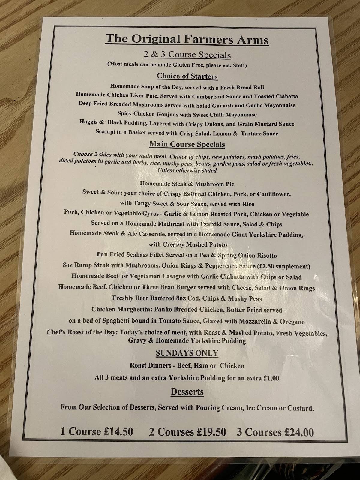 Menu at The Original Farmers Arms pub & bar, Charnock Richard