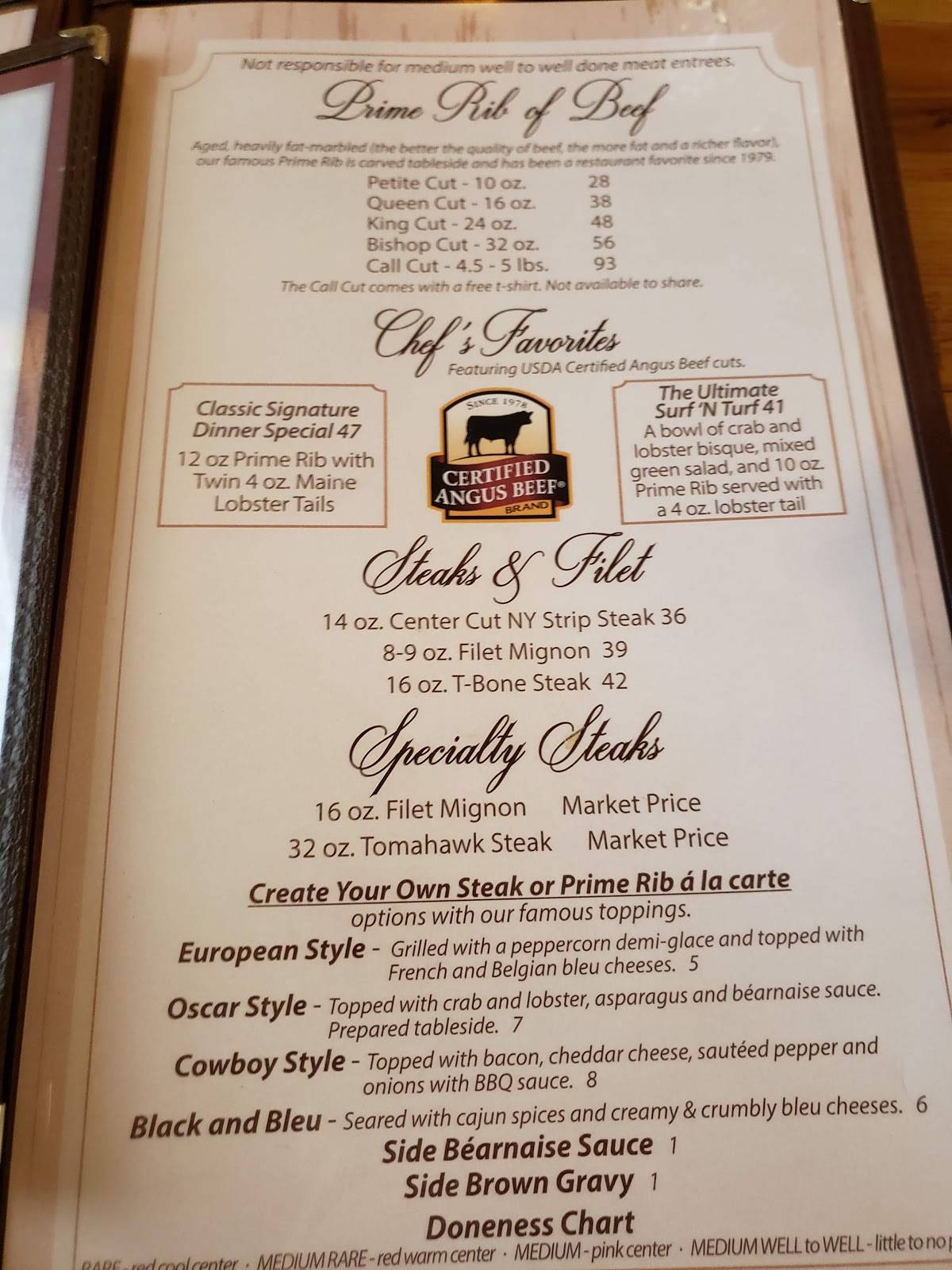 Menu at The "Original" Red Osier Landmark Restaurant, Stafford