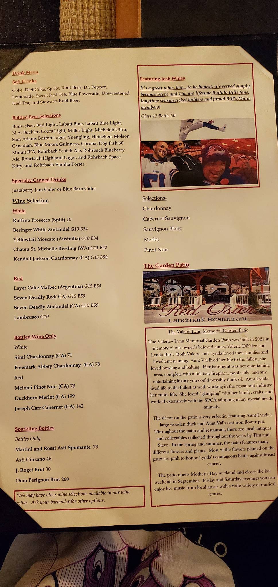 Menu at The "Original" Red Osier Landmark Restaurant, Stafford