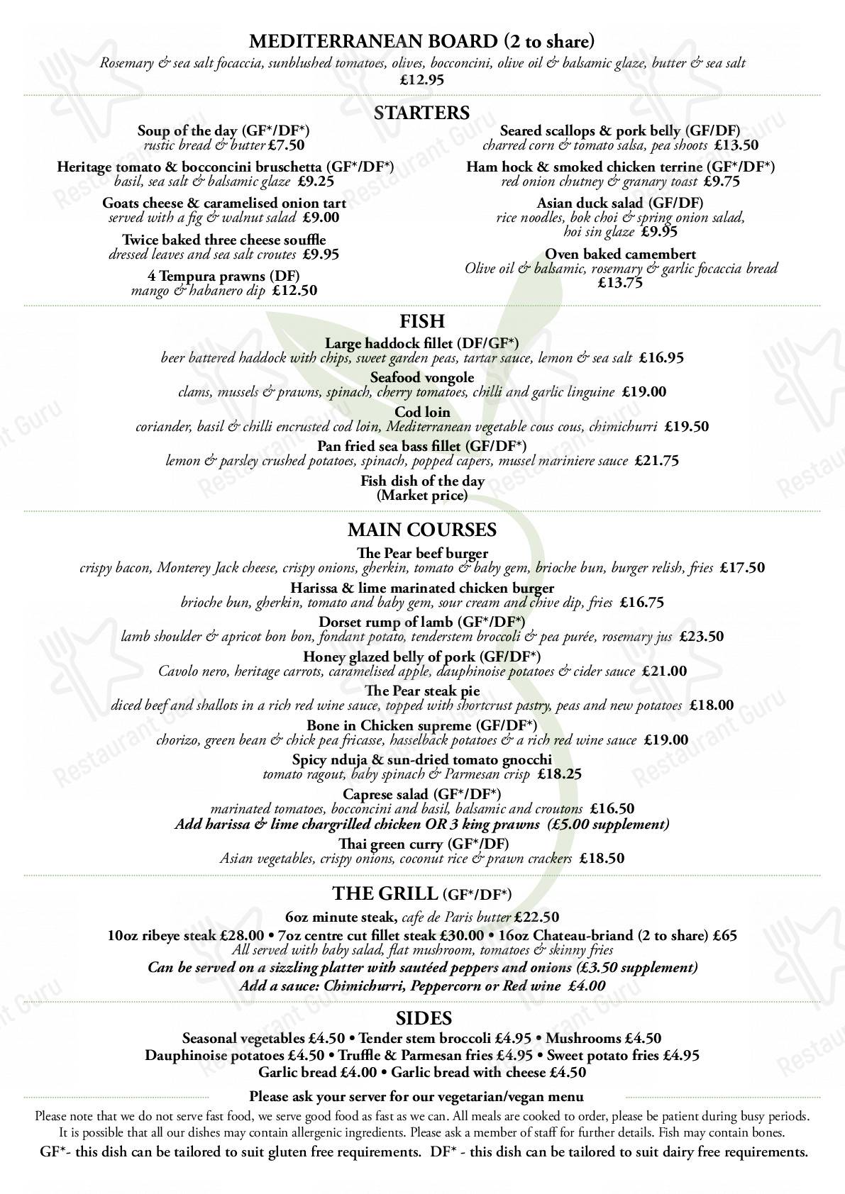 Menu at The Owls Nest pub & bar, Ferndown